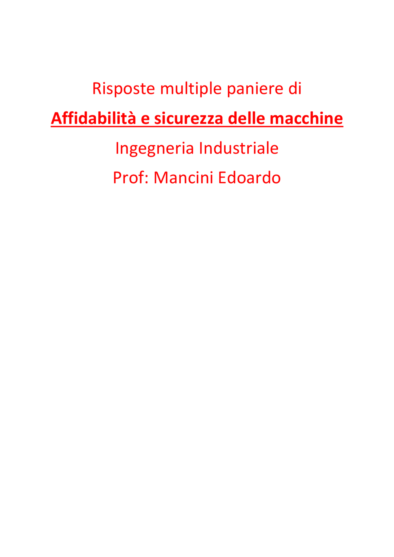 Risposte multiple paniere di affidabilità e sicurezza delle macchine ecampus ingegneria ...