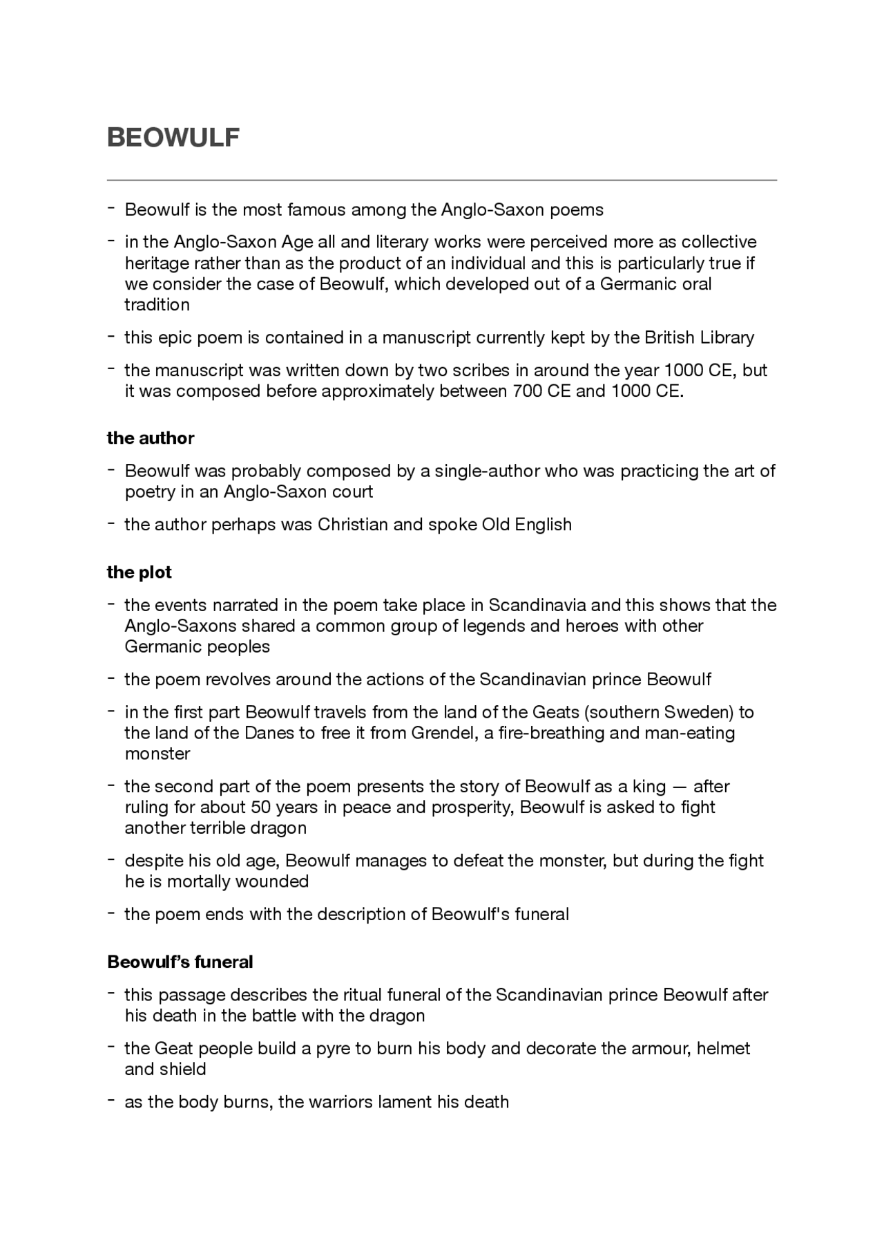 Beowulf - themes, author, plot - Docsity