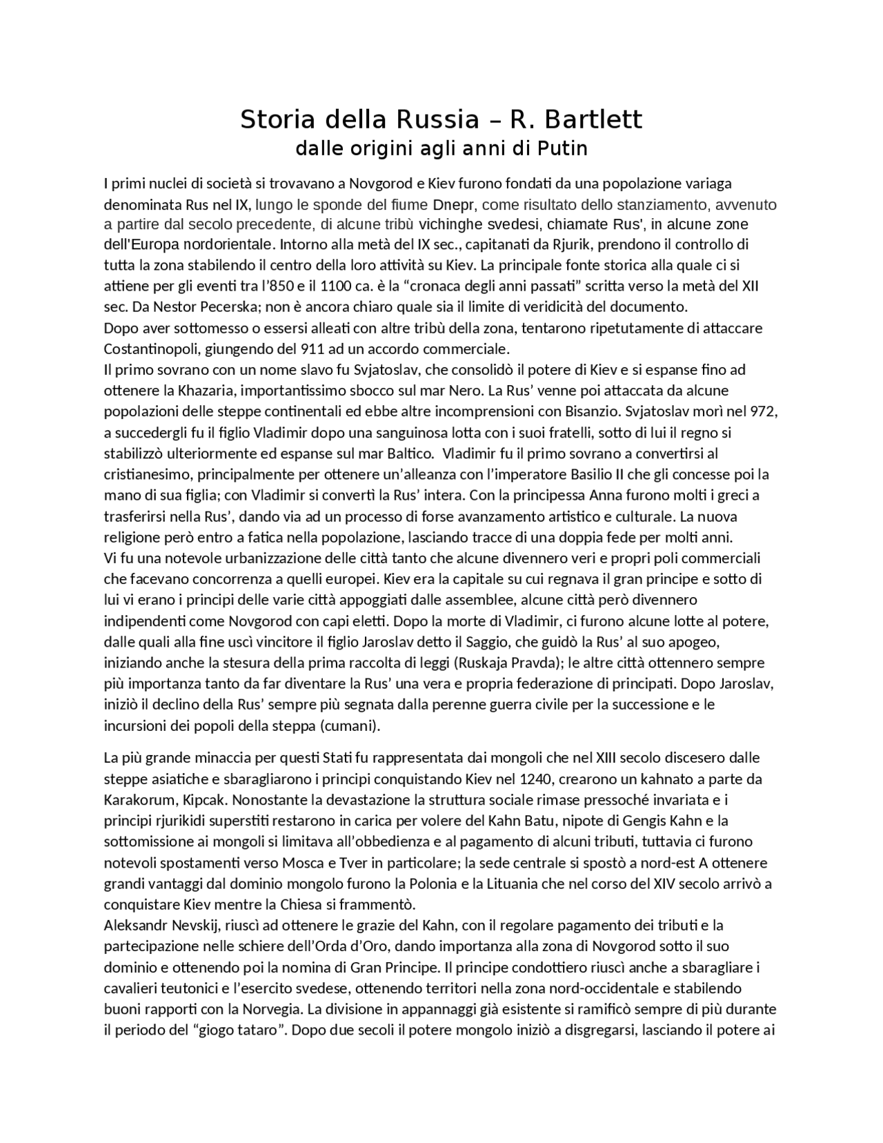 Storia della russia - roger bartlett - Docsity