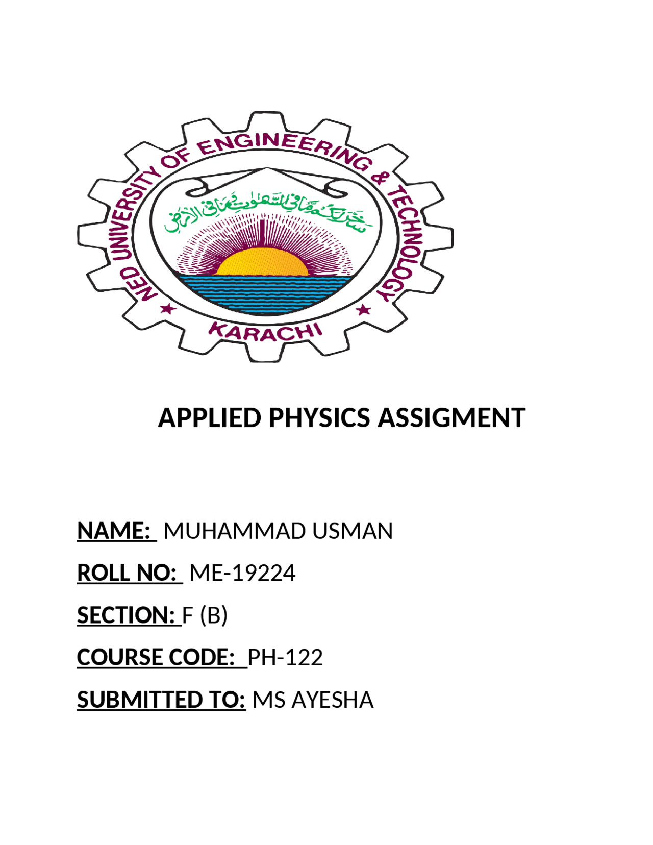 Applied Physics Assignment Docsity