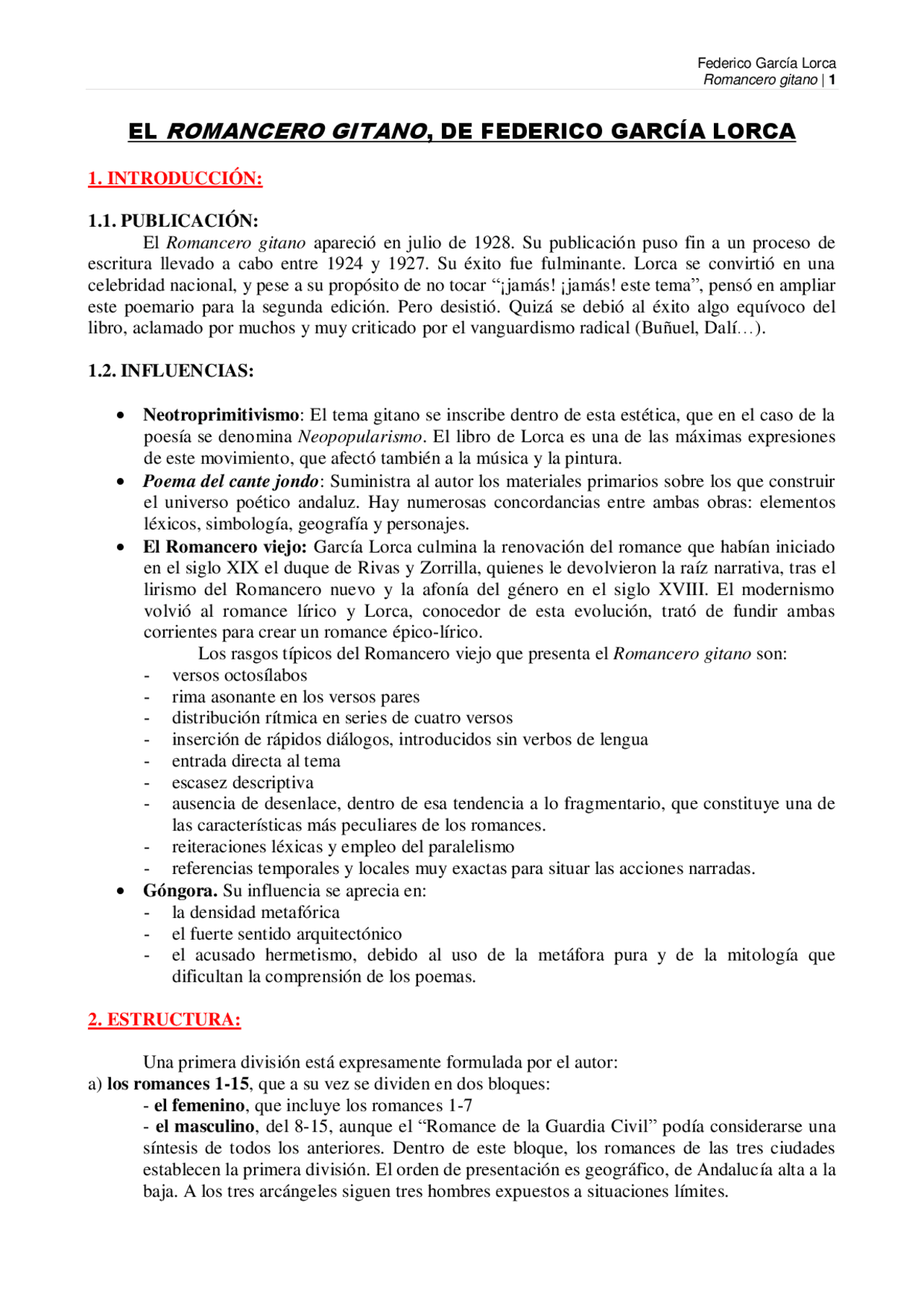 Comentario de texto, ROMANCERO GITANO | Diapositivas de Lengua y Literatura | Docsity