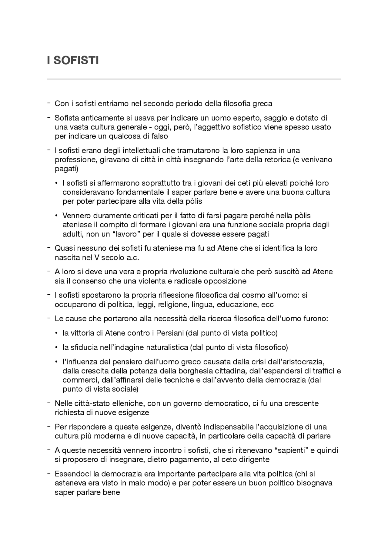 I sofisti - Protagora, Gorgia, Encomio di Elena - Docsity