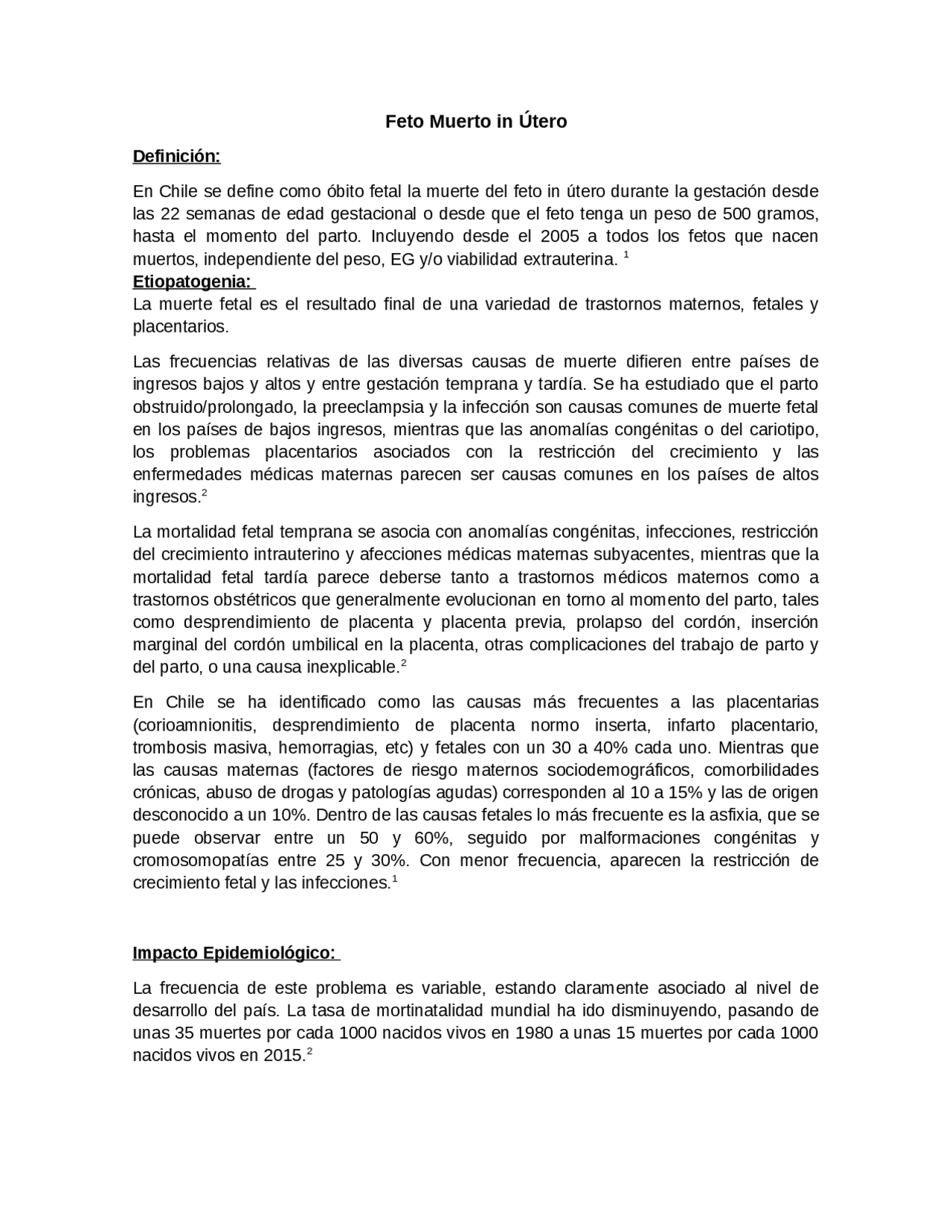Feto Muerto in Útero/ FMIU/ Óbito fetal - Docsity