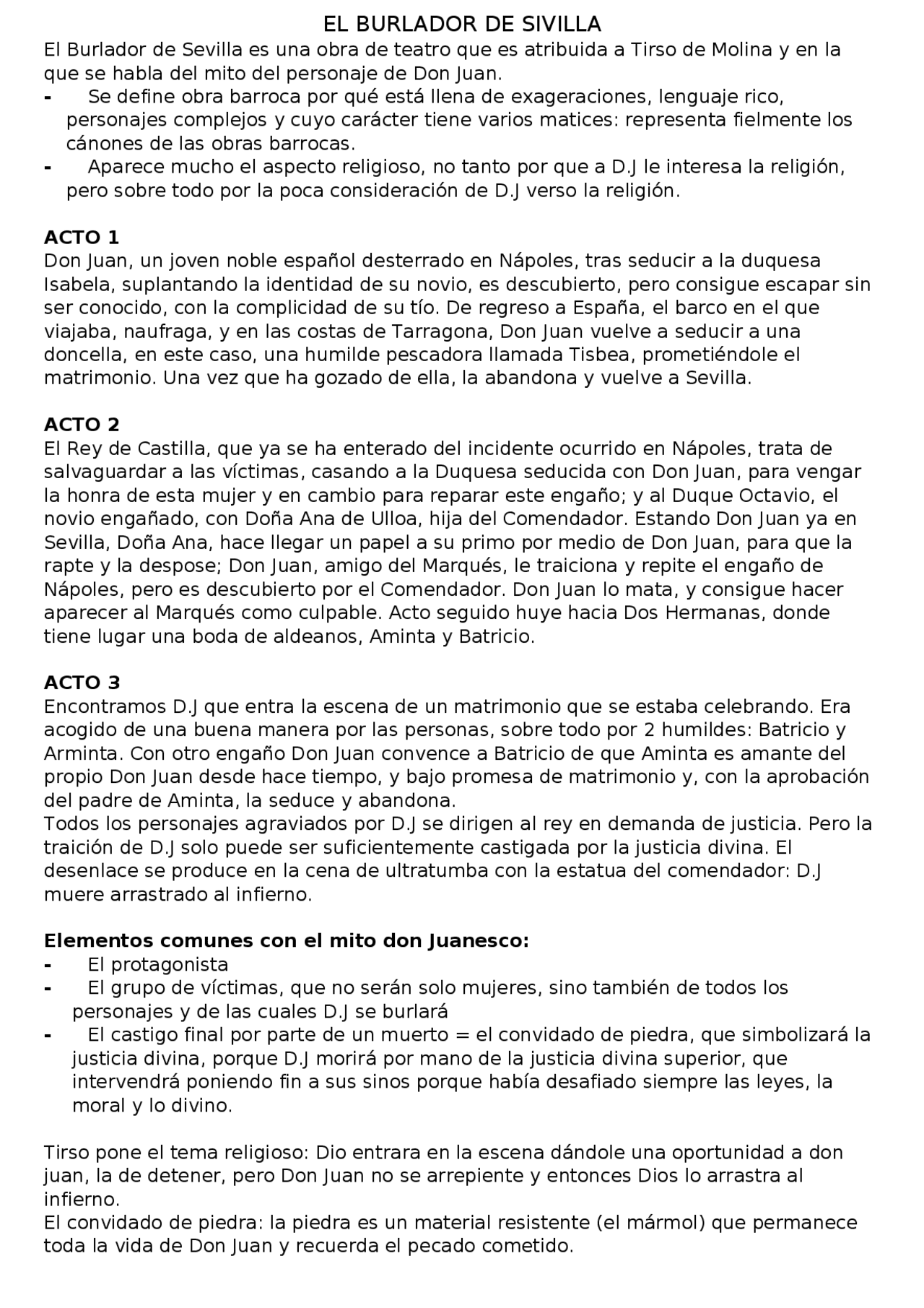 El burlador de sevilla - Docsity