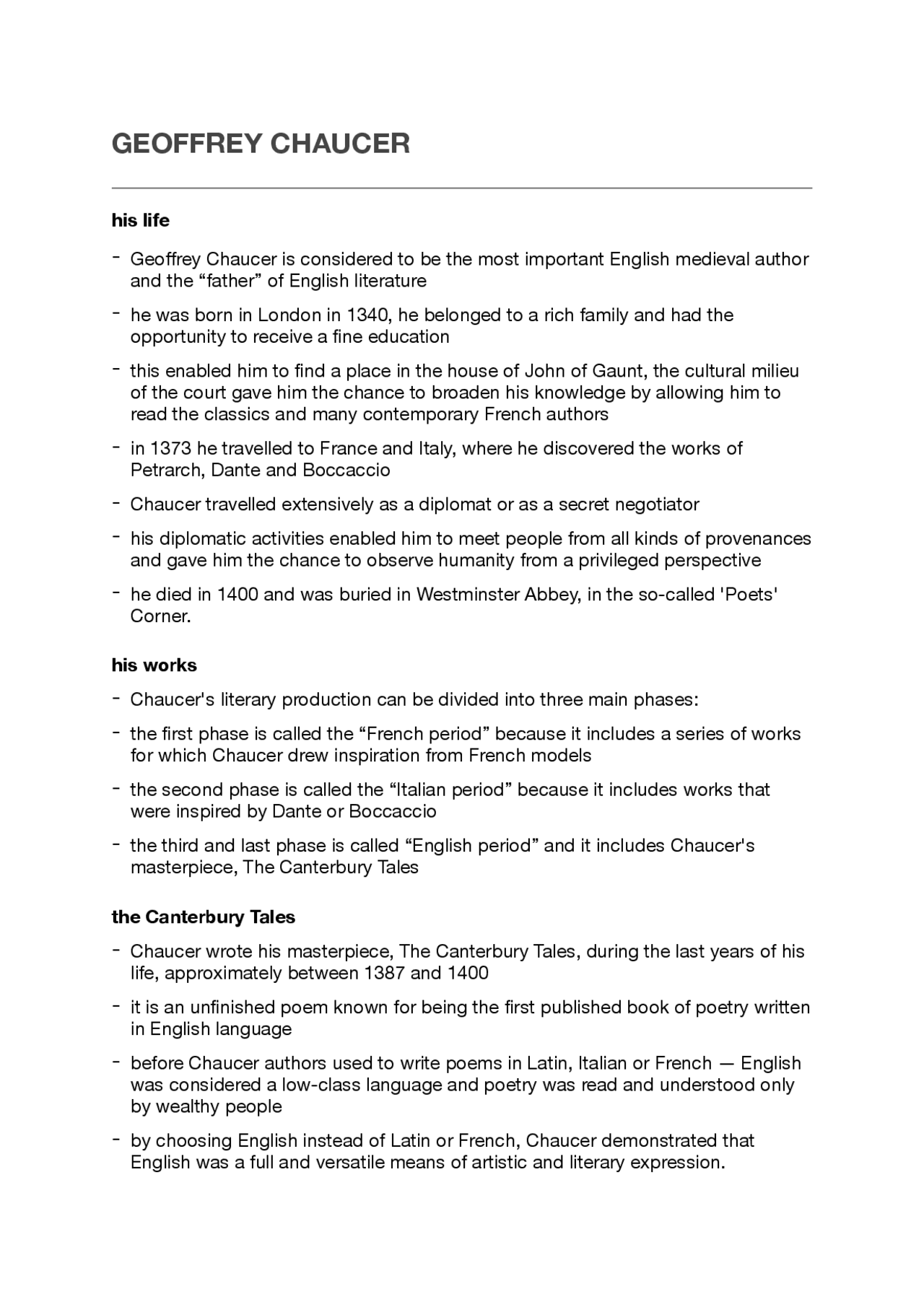 Geoffrey Chaucer + the Canterbury Tales - Docsity