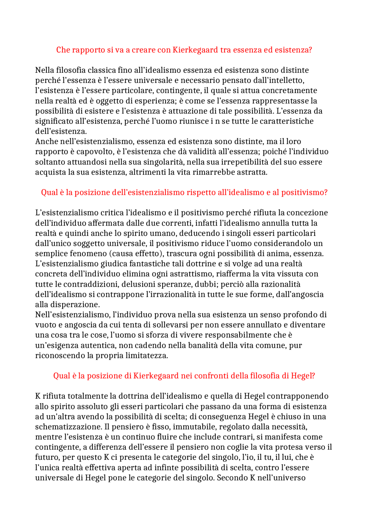 Kierkegaard Appunti Liceo Classicp Docsity