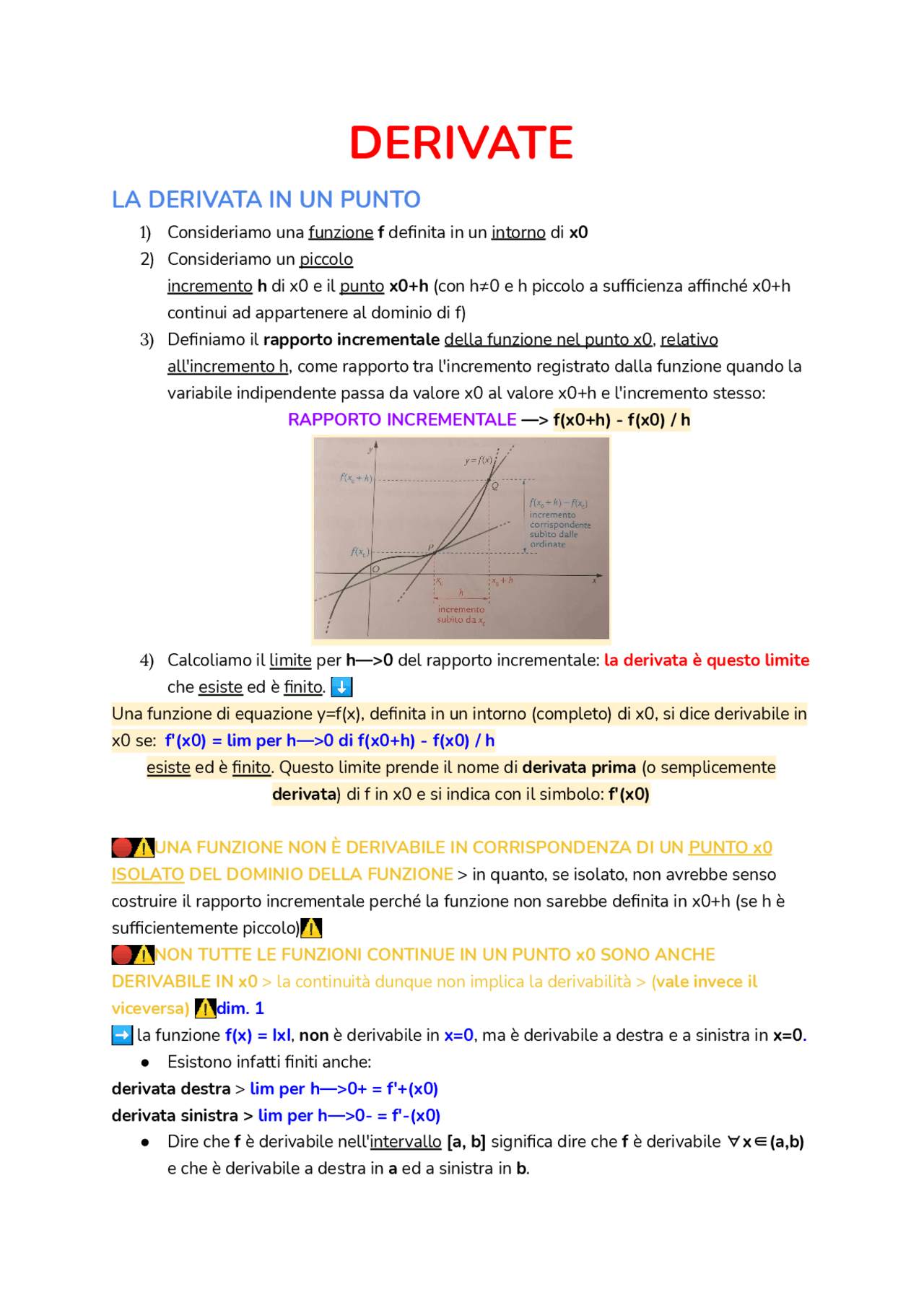 Derivate : riassunto di matematica - Docsity