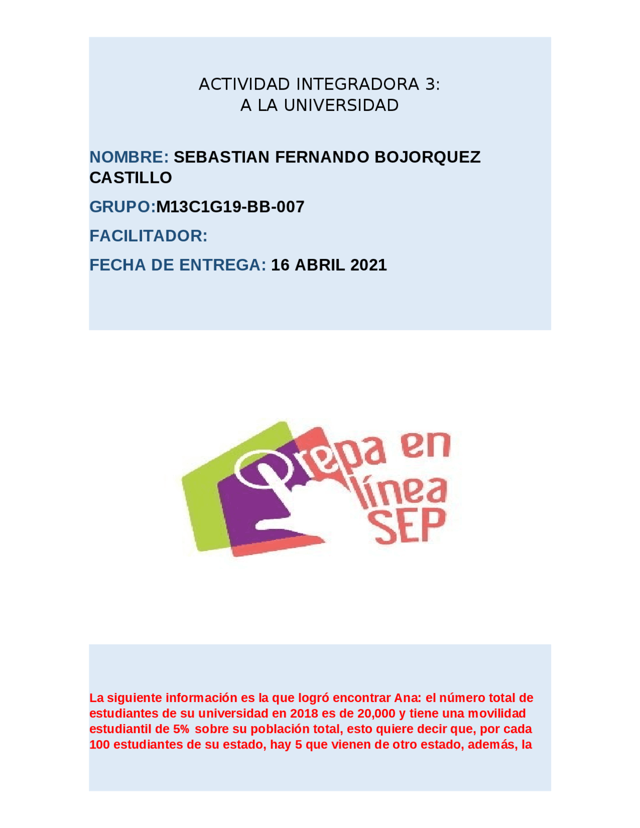 Módulo 13 actividad integradora 2 | Ejercicios de Matemáticas | Docsity