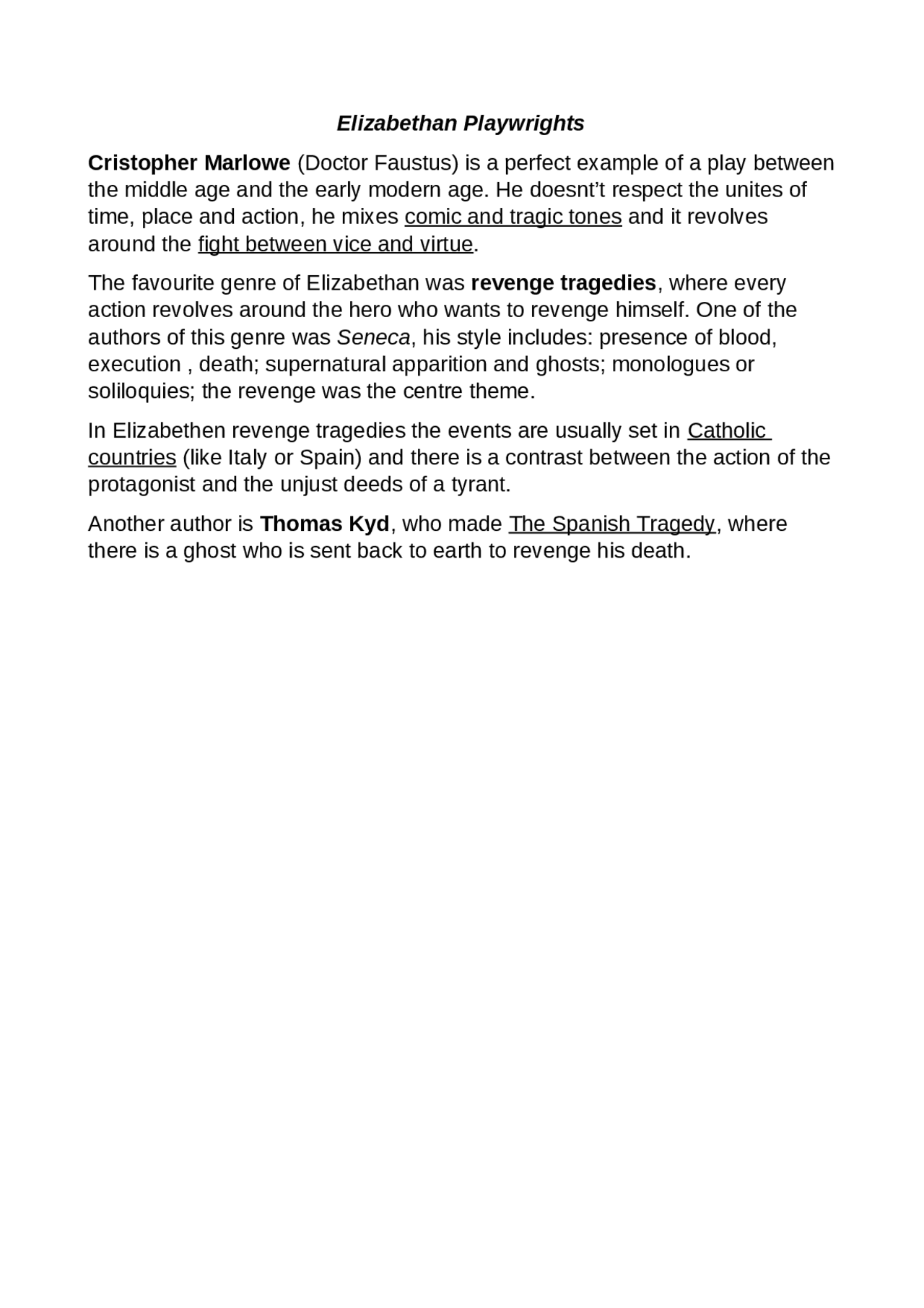 Elizabethan playwrights - Docsity