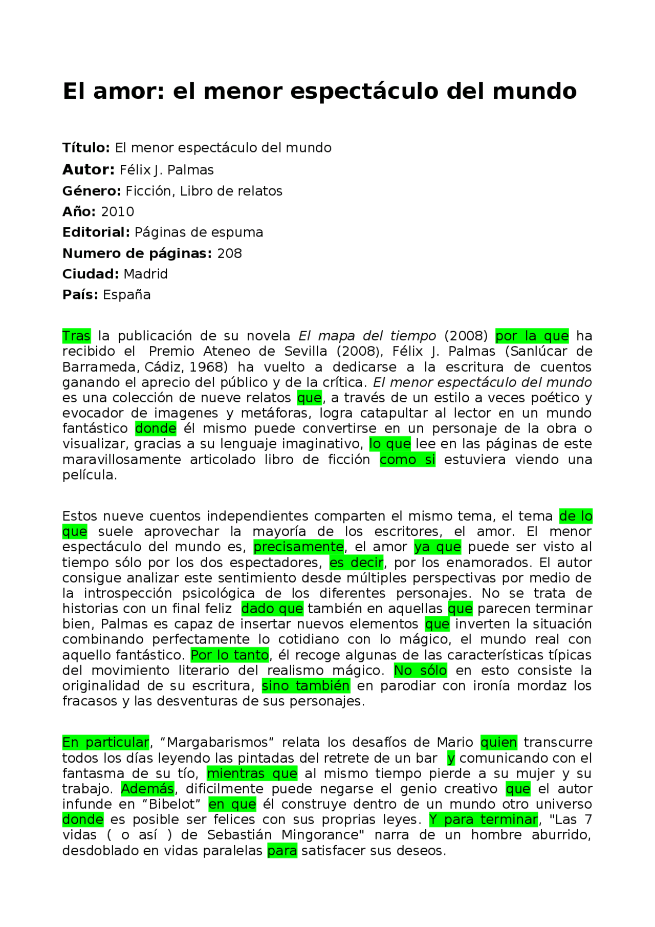 Esempio di recensione di un libro in lingua spagnola | Prove d'esame di ...