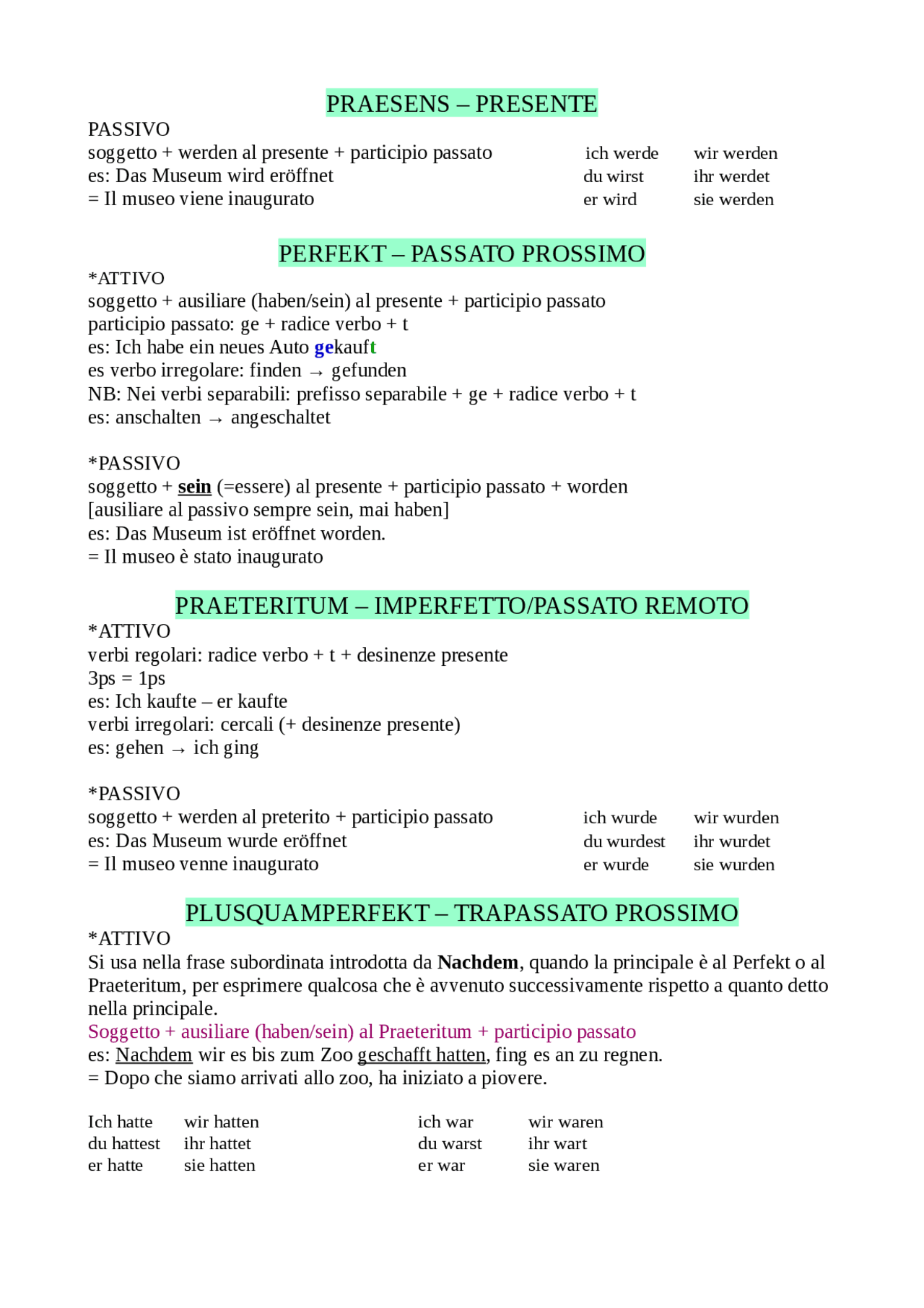 Schema Verbi Tedesco Appunti Di Lingua Tedesca Docsity