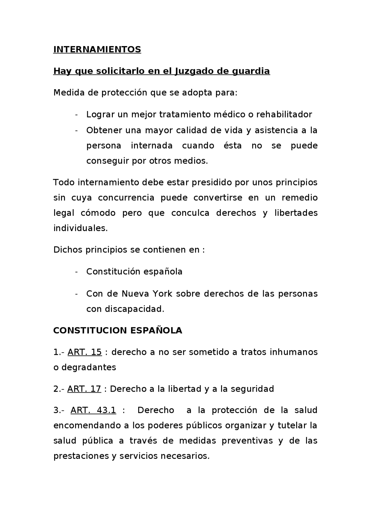 Tipos de Internamientos - Docsity