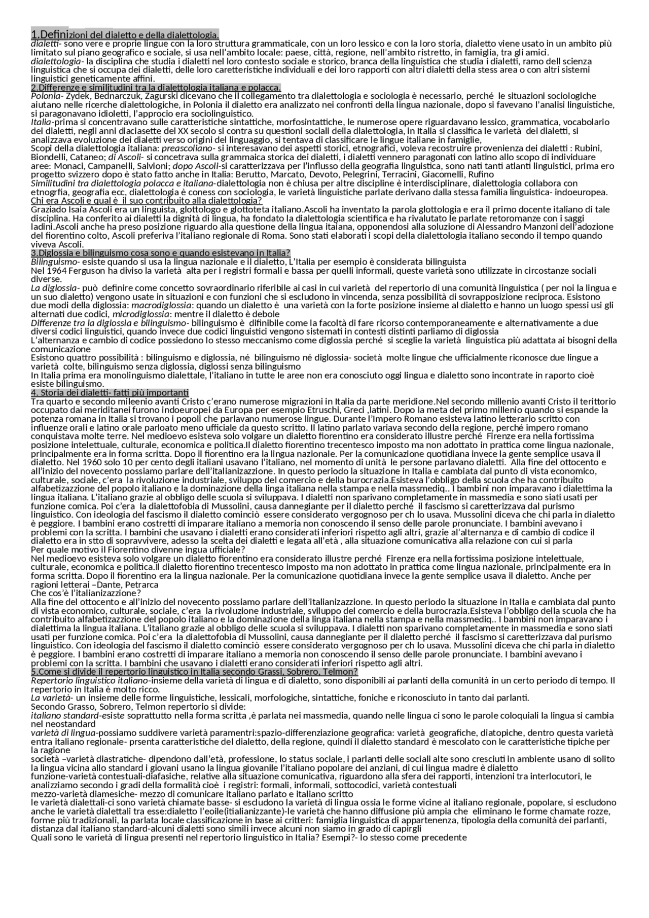 Dialetti Italiani Esame Di Dialettologia Docsity