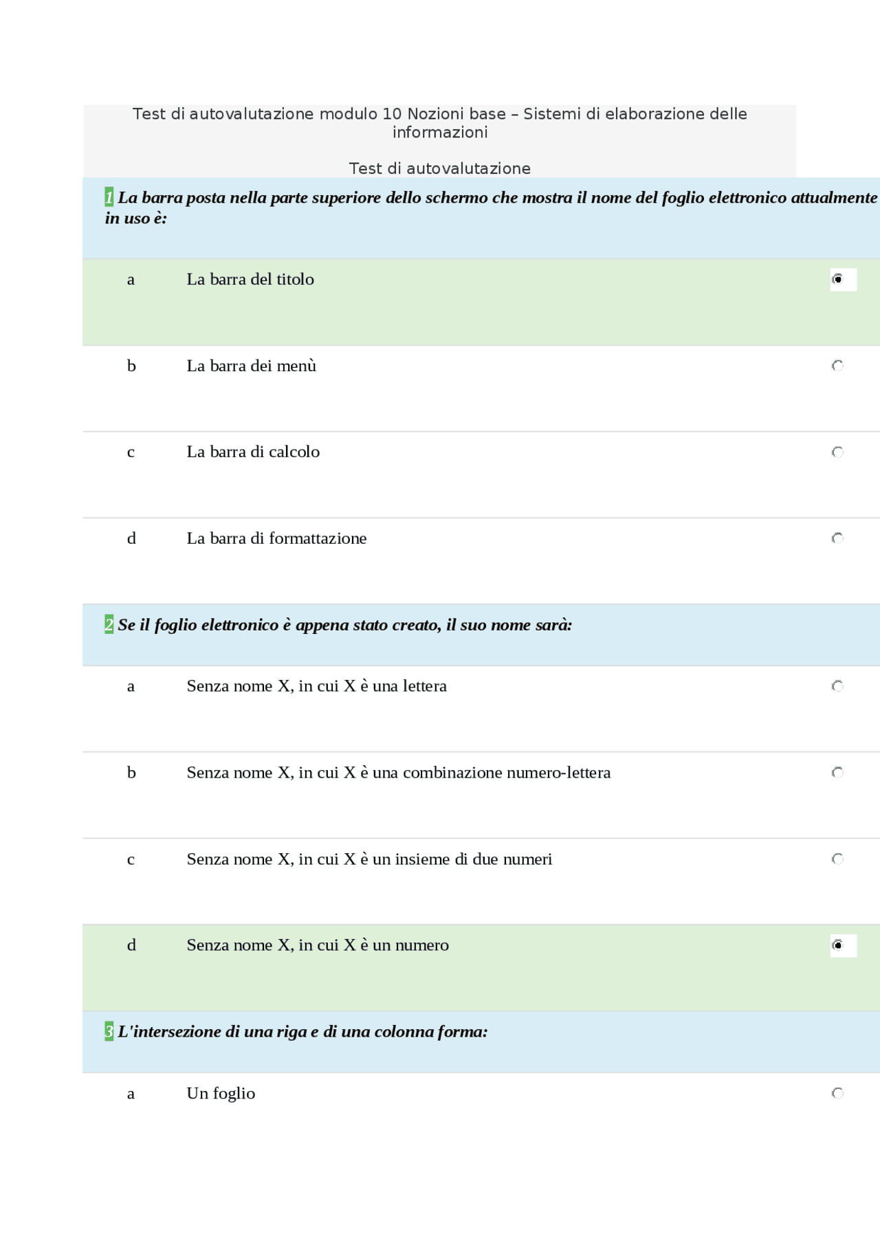 Test Autovalutazione Modulo 10 Nozioni Base Sistemi Docsity