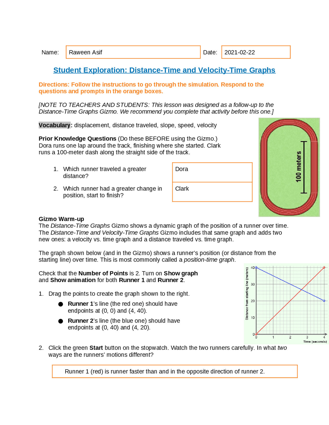 Velo Time Graph Worksheet
