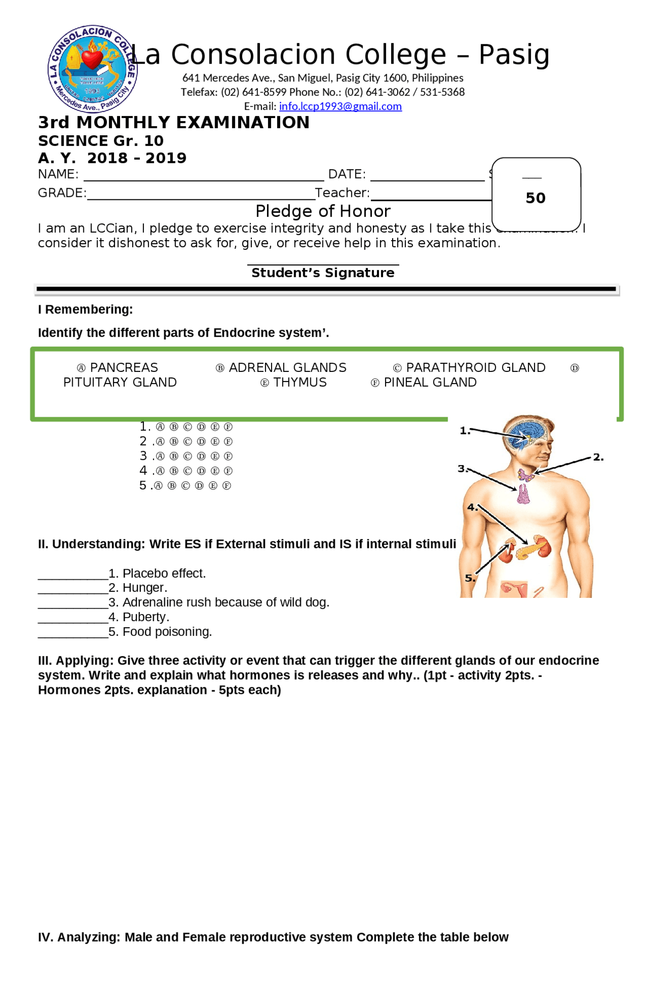 Grade 10 3rd Periodical exam in science 10 | Exams Earth science | Docsity