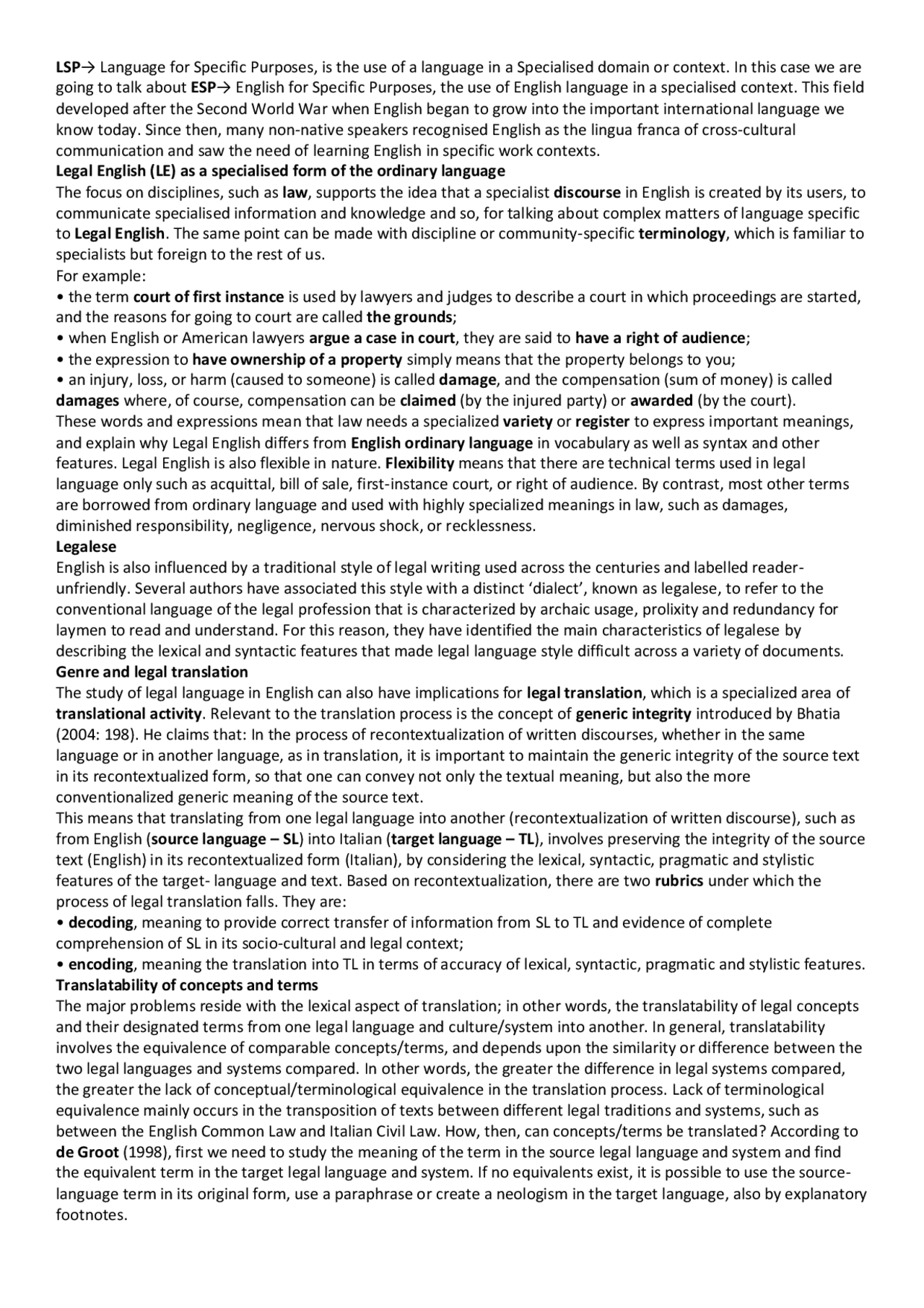 Language For Specific Purposespdf Appunti Di Inglese Giuridico Docsity