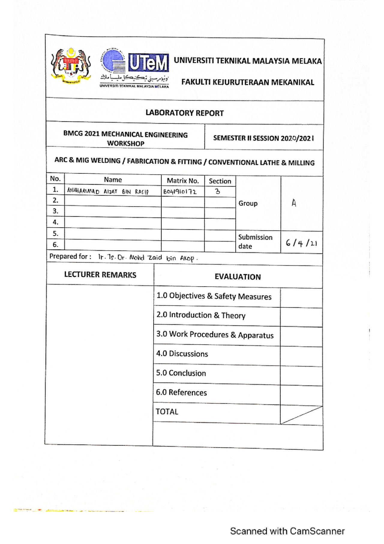 Fabrication fitting report - Docsity