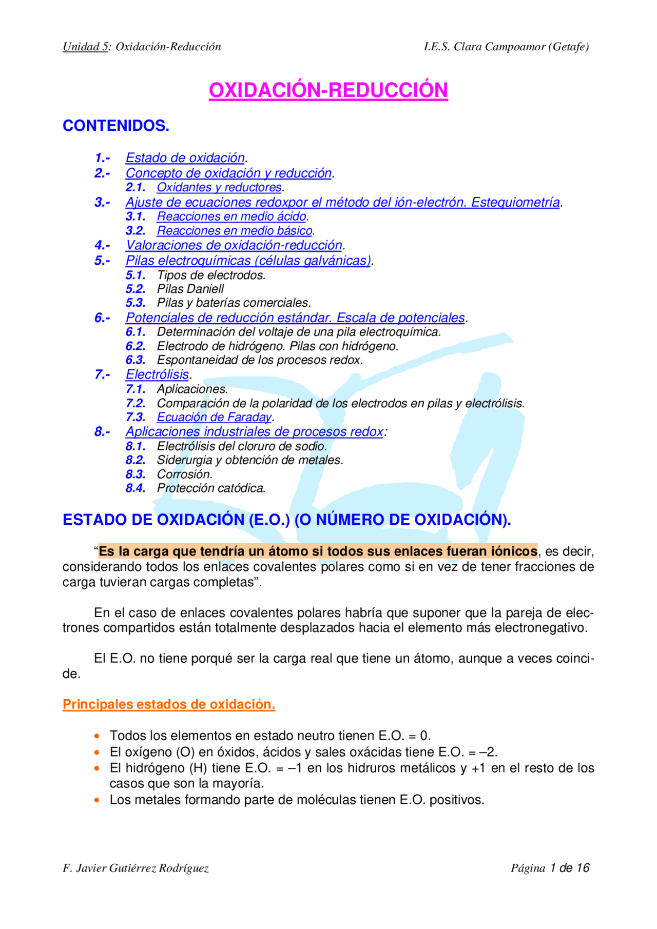 Explicacion De Redox Y Ejercicios Docsity