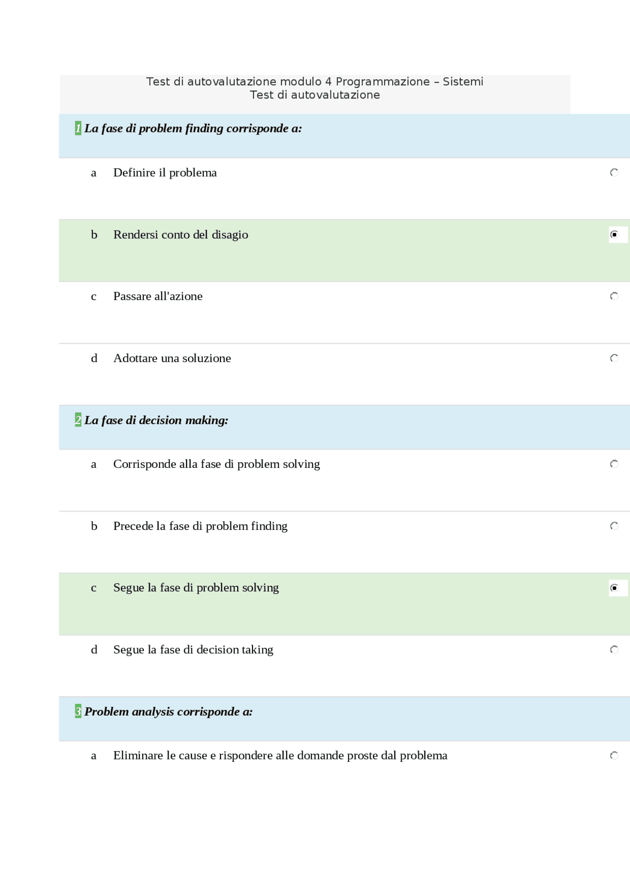 Test Autovalutazione Modulo 4 Programmazione Sistemi Docsity