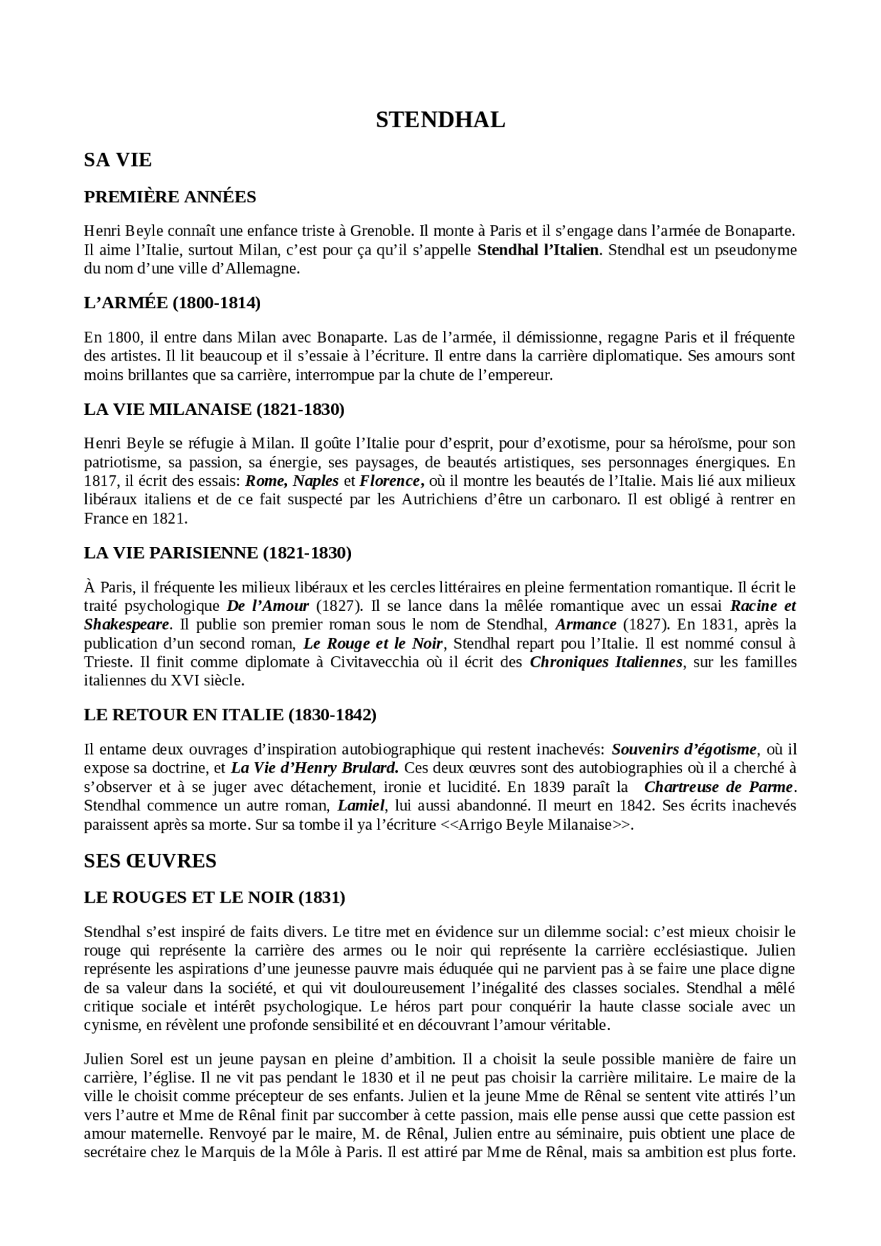 Stendhal Écritures 2 Docsity