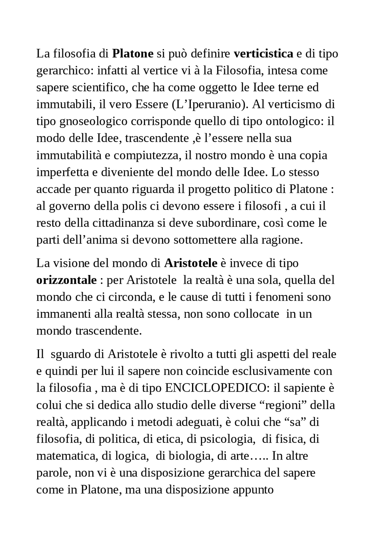 Differenze Tra Platone E Aristotele Docsity