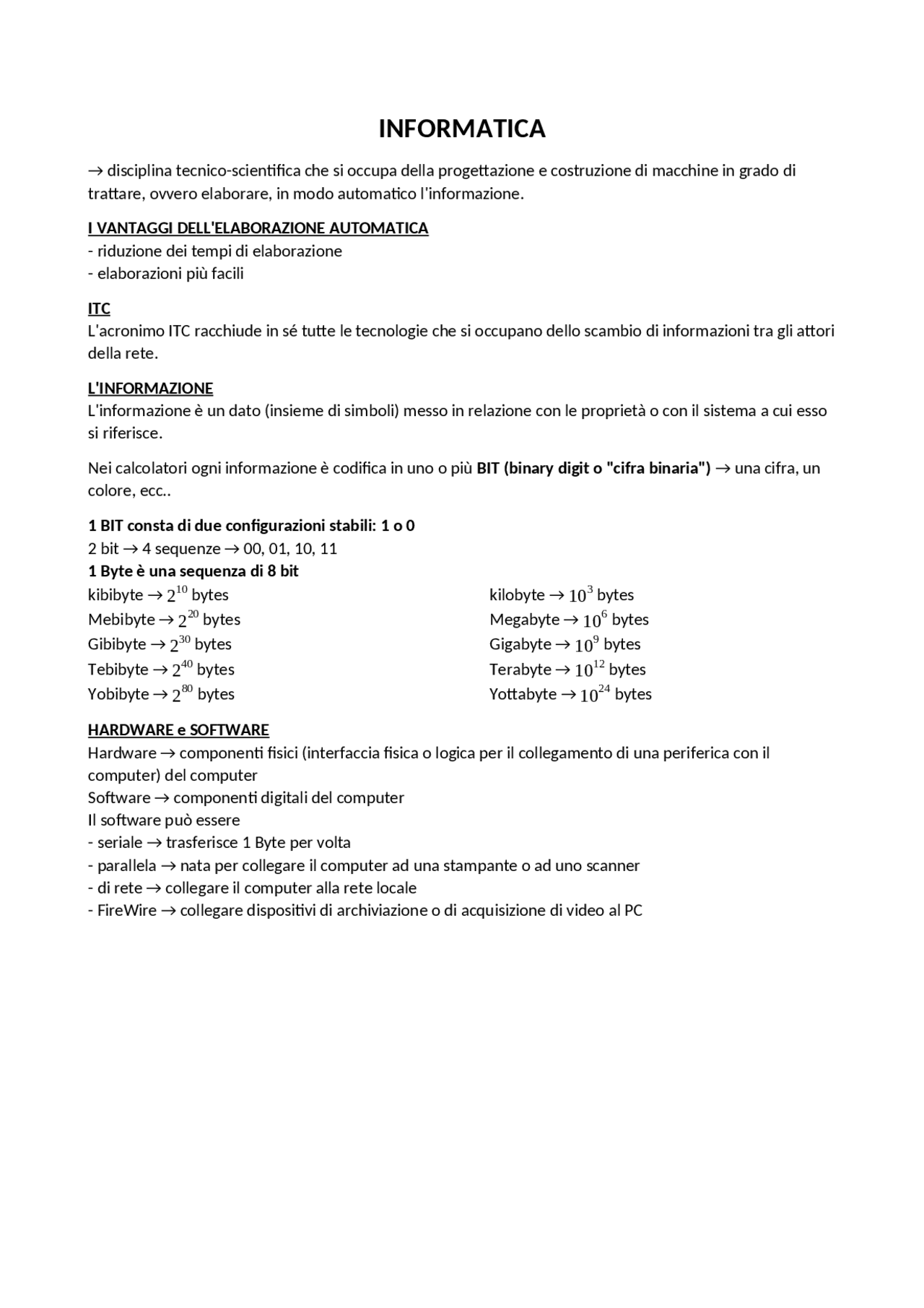 Elemeti Base Di Informatica Docsity
