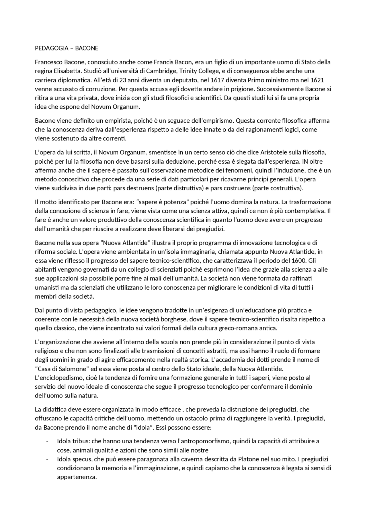 Pedagogia Bacone Vita E Opere Docsity