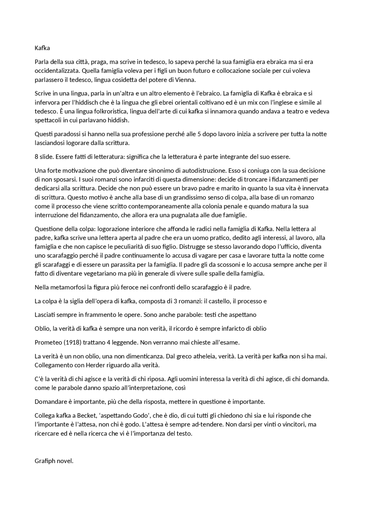 Appunti Sul Personaggio Kafka Docsity
