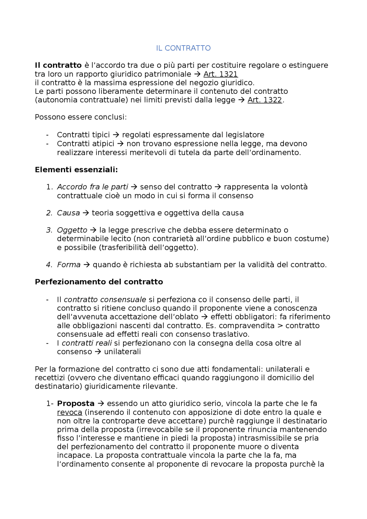 Diritto privato: il contratto - Docsity