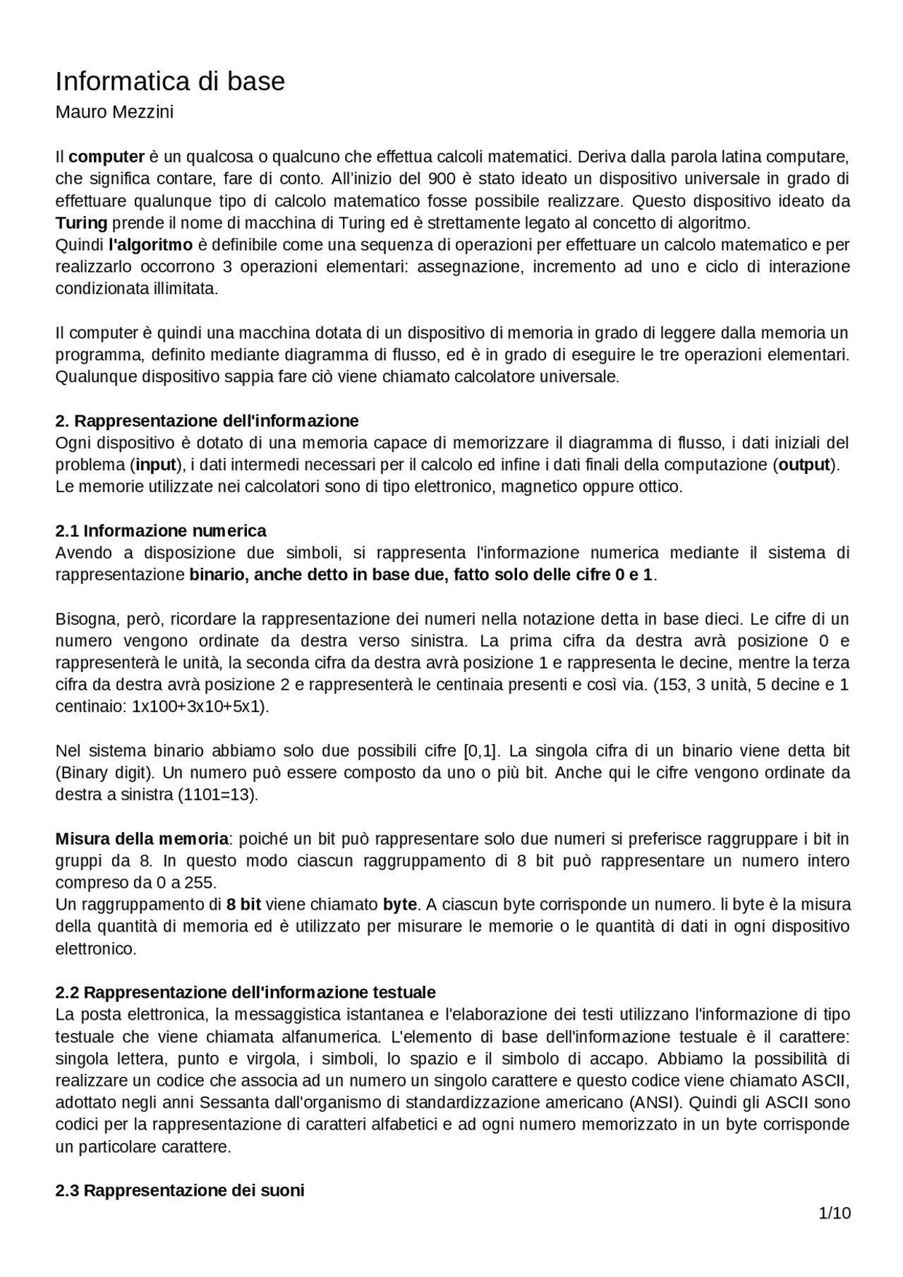 Informatica Di Base Mauro Mezzini Riassunto Docsity
