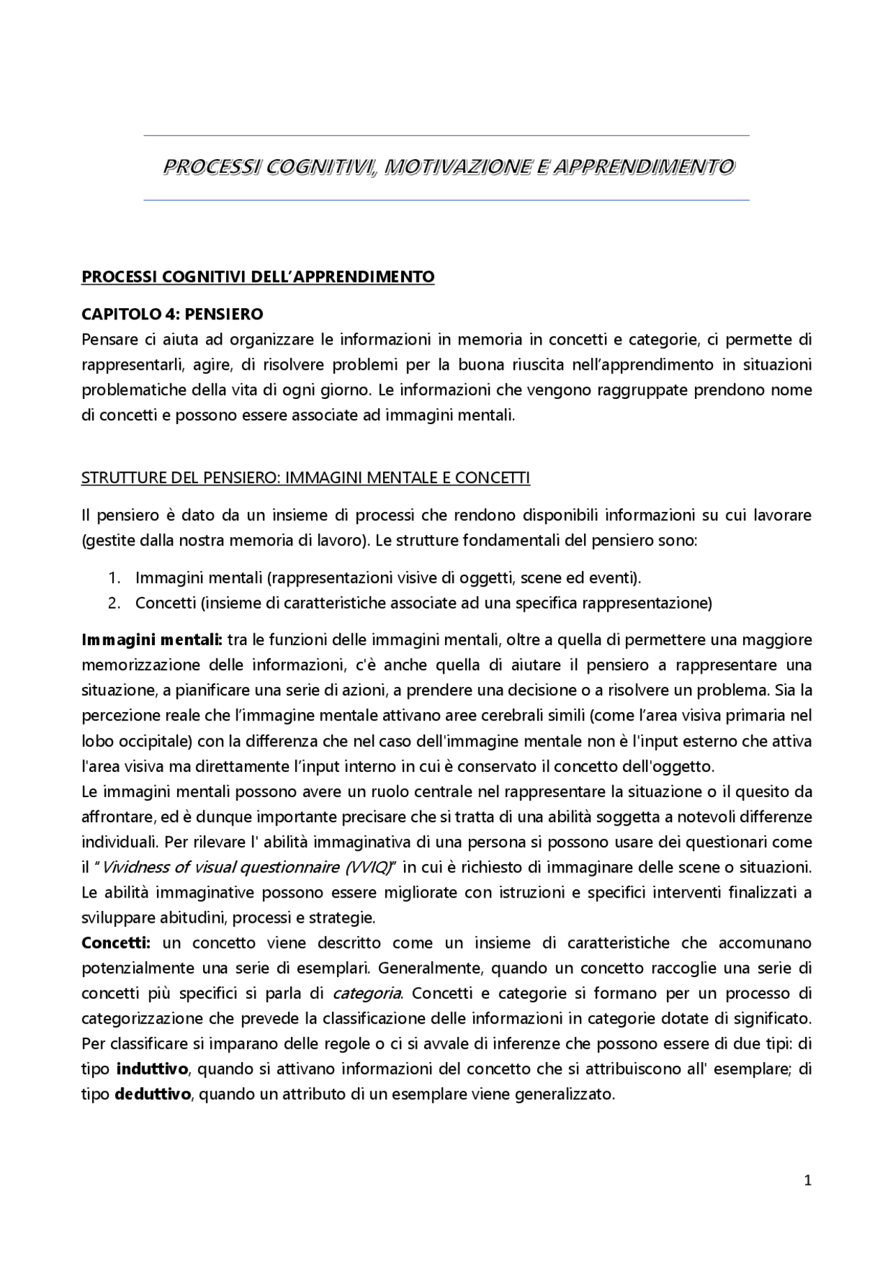 Processi Cognitivi Motivazione E Apprendimento Docsity