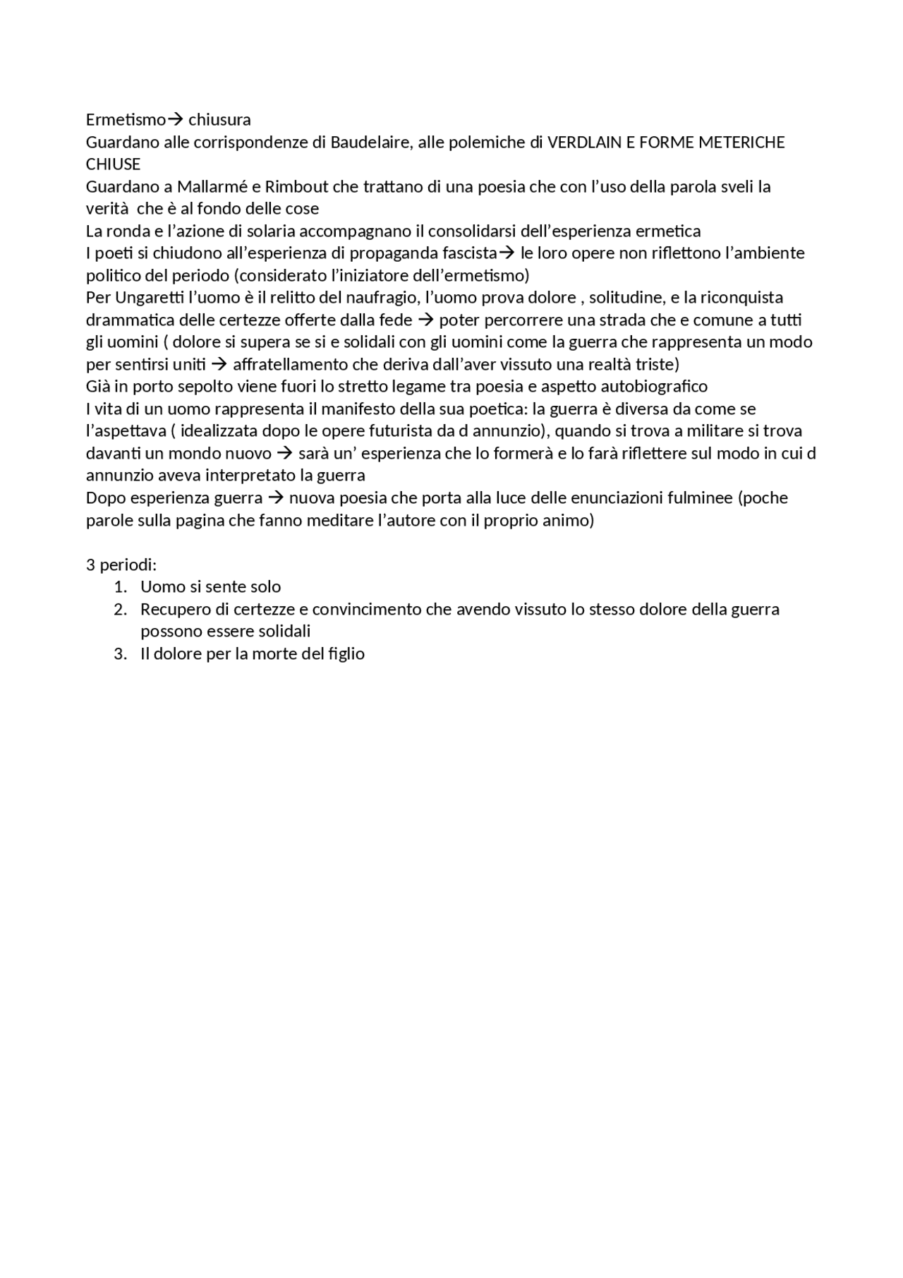 Ermetismo E Ungaretti Docsity