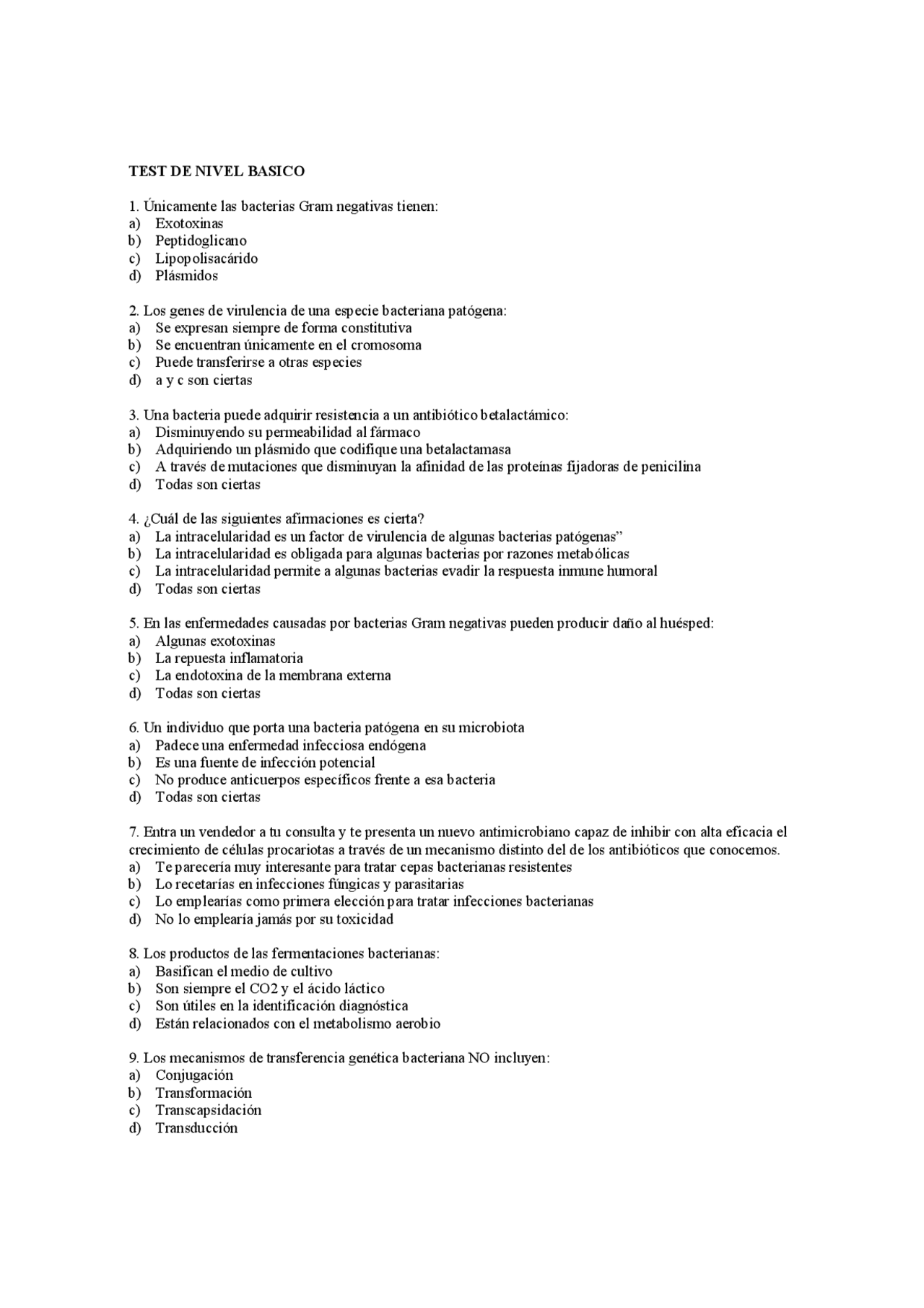 Test De Microbiología Exámenes De Microbiología Docsity