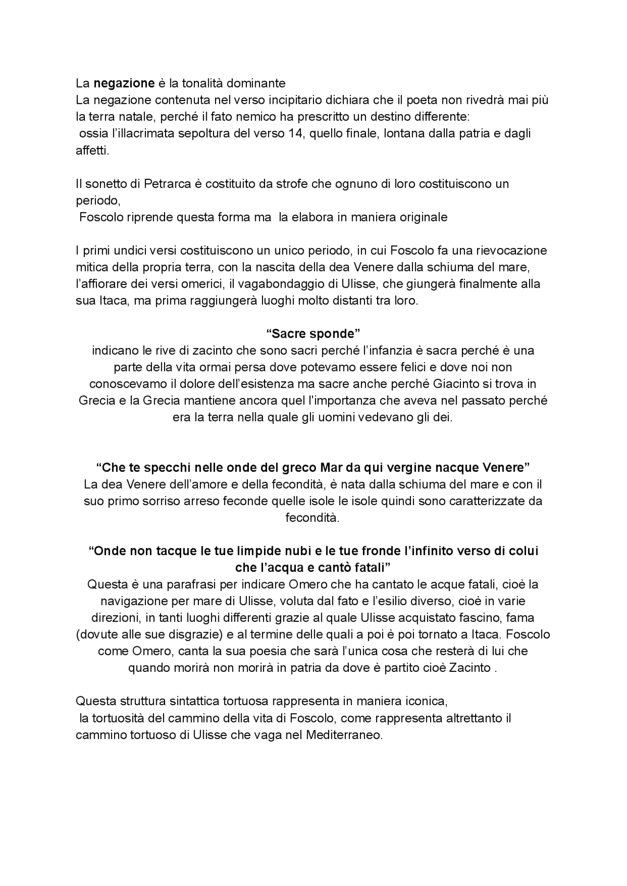Analisi Testo A Zacinto Ugo Foscolo Docsity