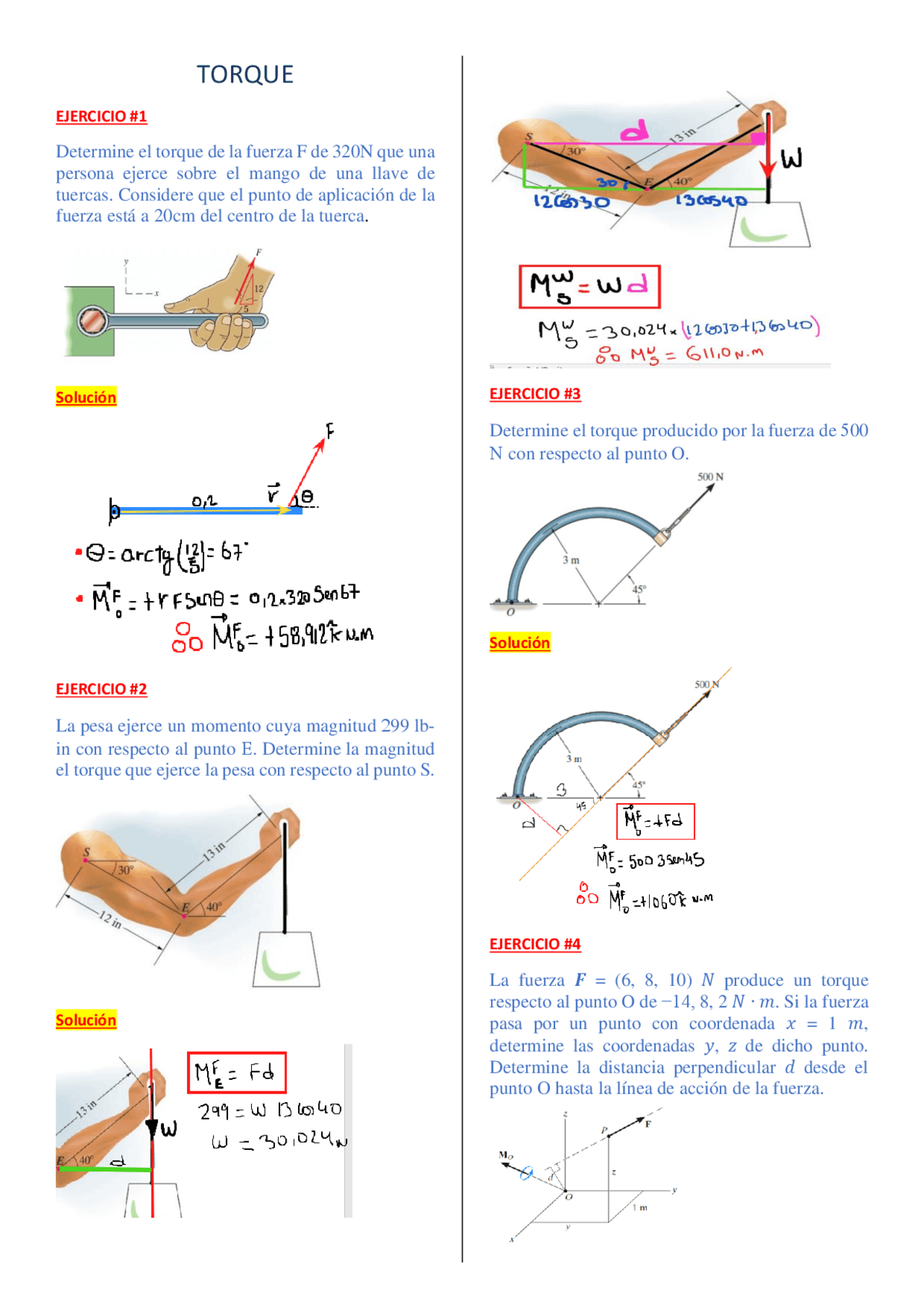 Problemas resueltos relacionados al torque | Ejercicios de Física | Docsity