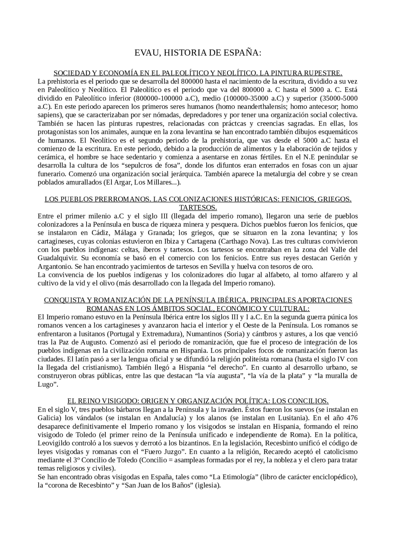 Evau Historia De España Preguntas Cortas Docsity