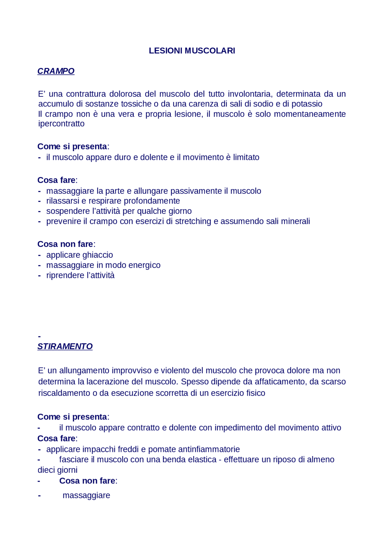 Traumi muscolari - appunti per educazione fisica - Docsity