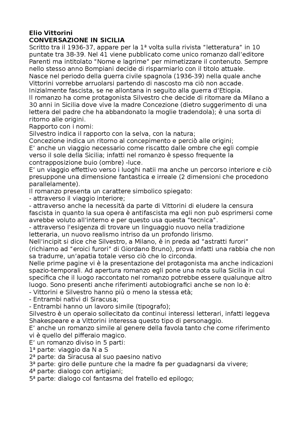 Conversazione In Sicilia Elio Vittorini Docsity