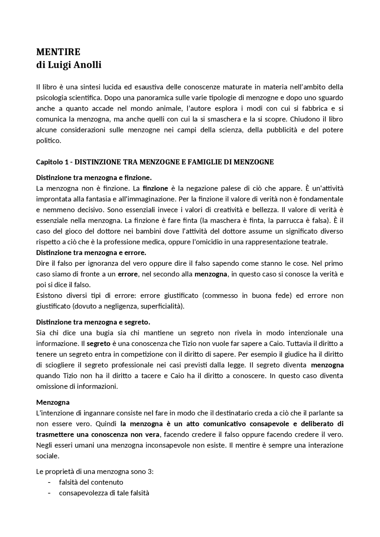 Mentire Di Luigi Anolli Docsity