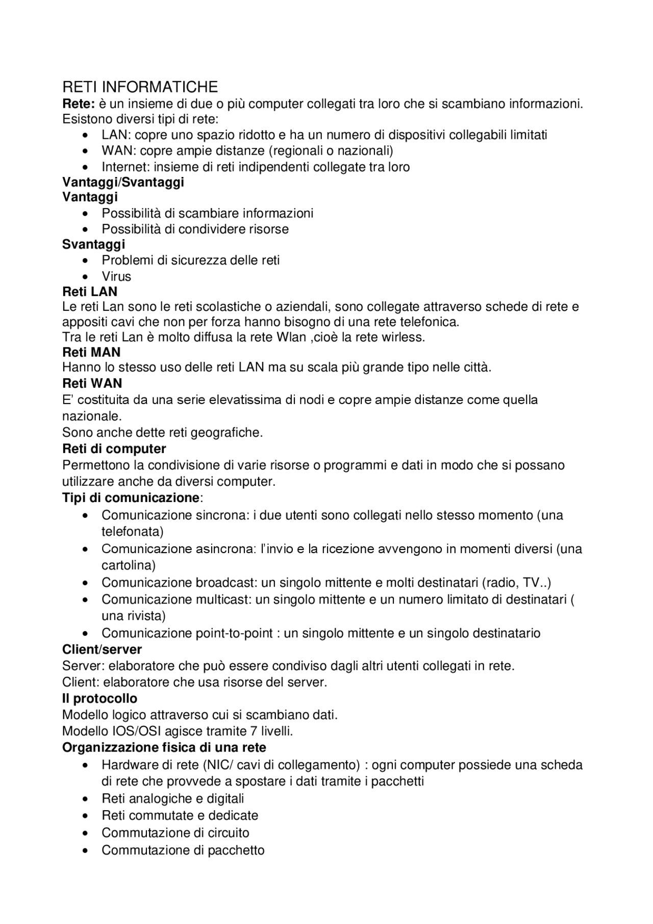 Reti Informatiche Appunti Docsity