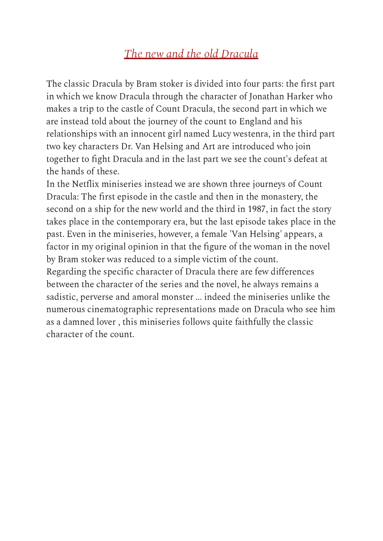 Dracula - Book and Movie - Docsity