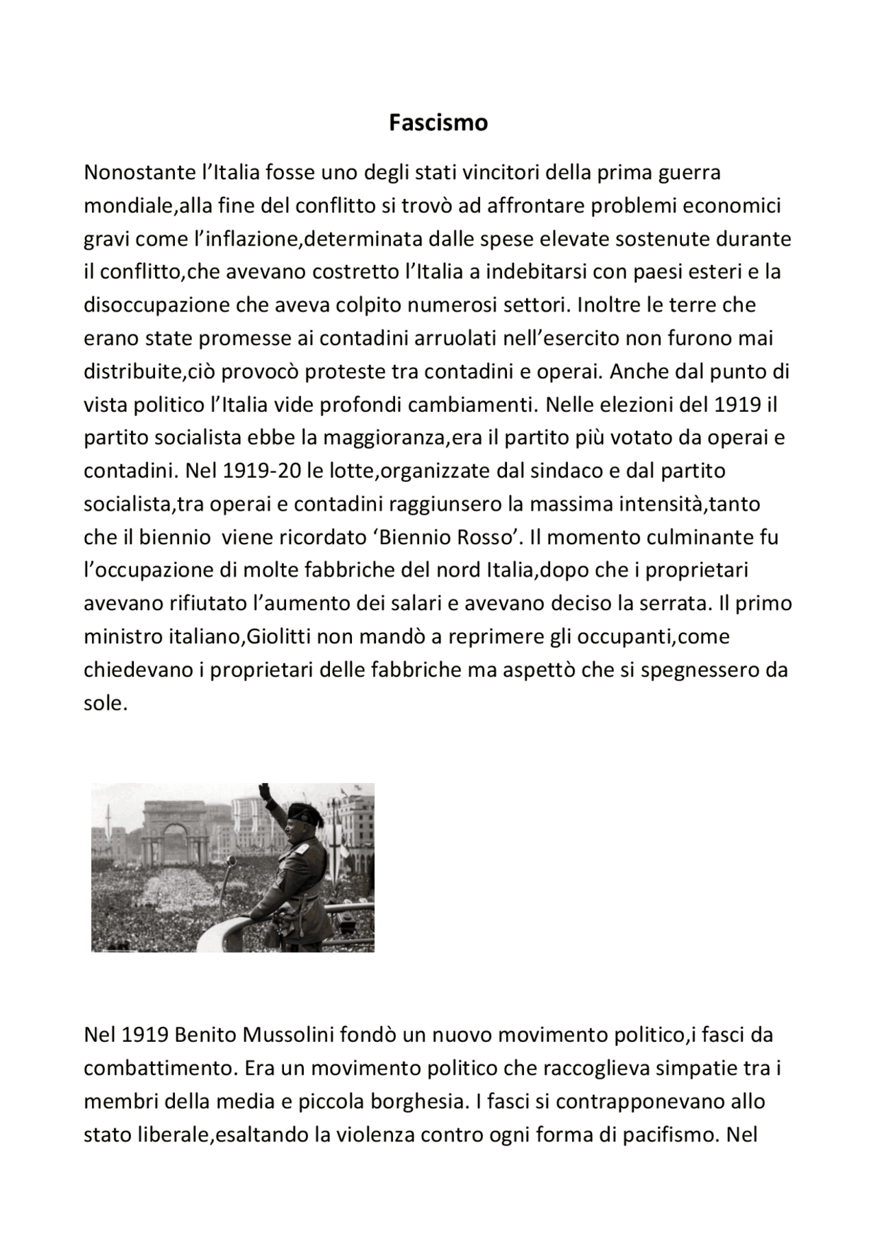 Riassunto Sul Fascismo Sintesi Del Corso Di Storia Docsity