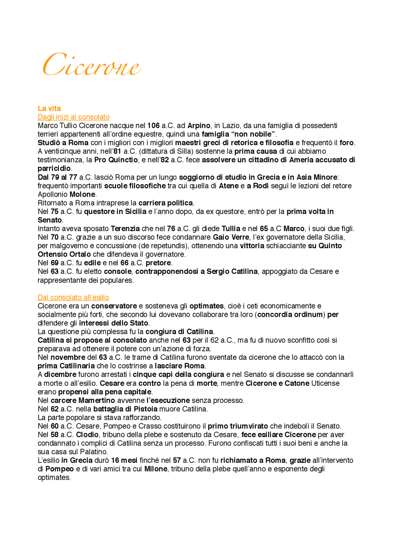 Appunti Su Cicerone Vita E Opere Docsity