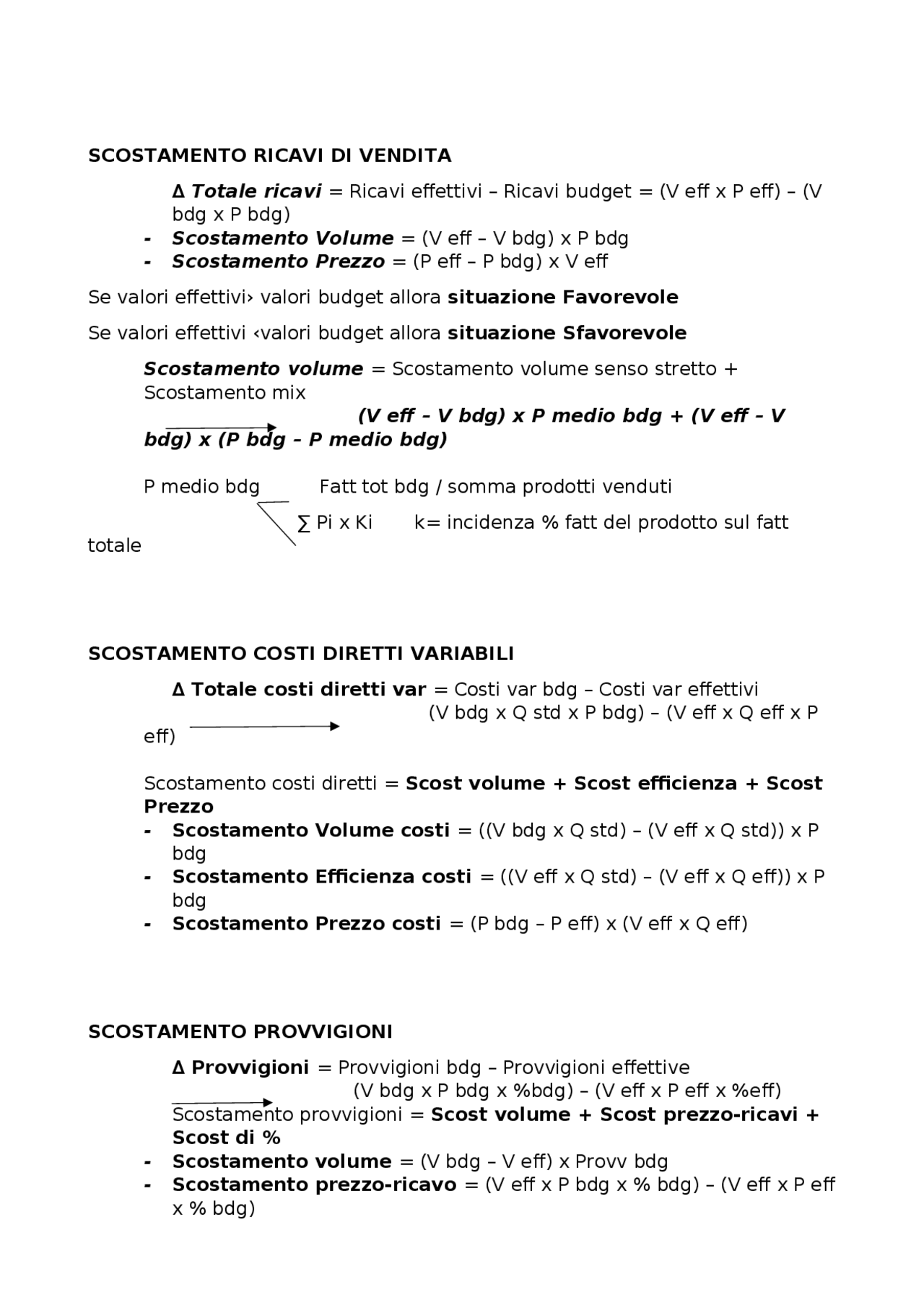 Analisi Scostamento Formule Docsity
