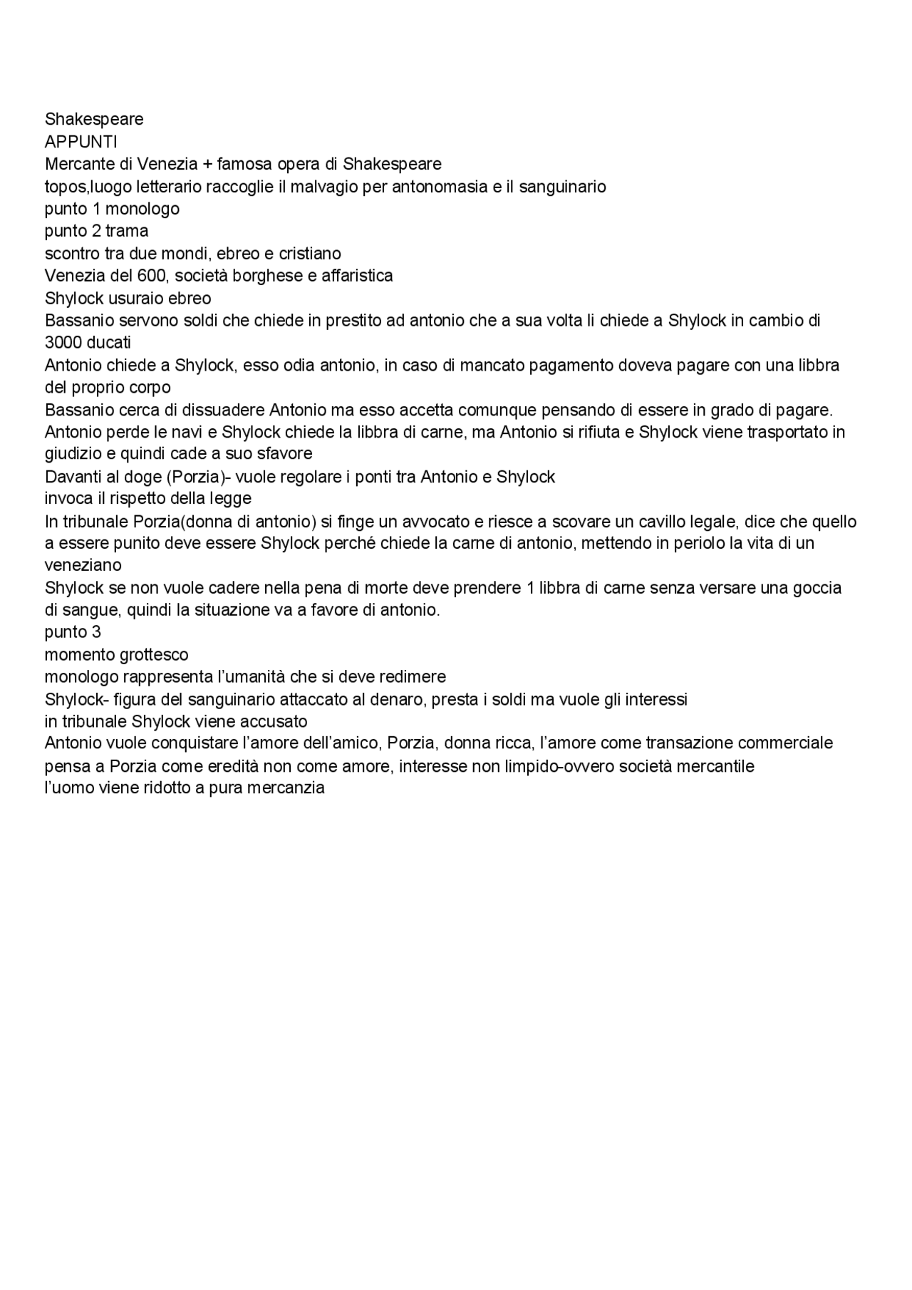 Mercante Di Venezia Shakespeare Docsity