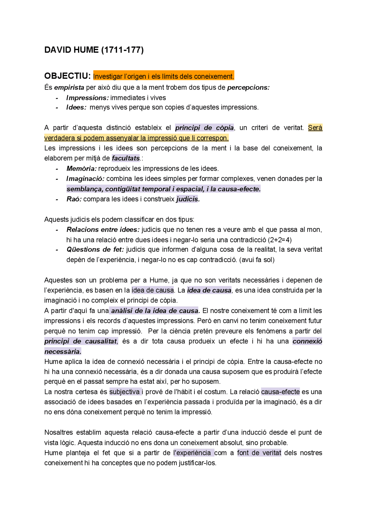 Resum David Hume Filosofía Docsity