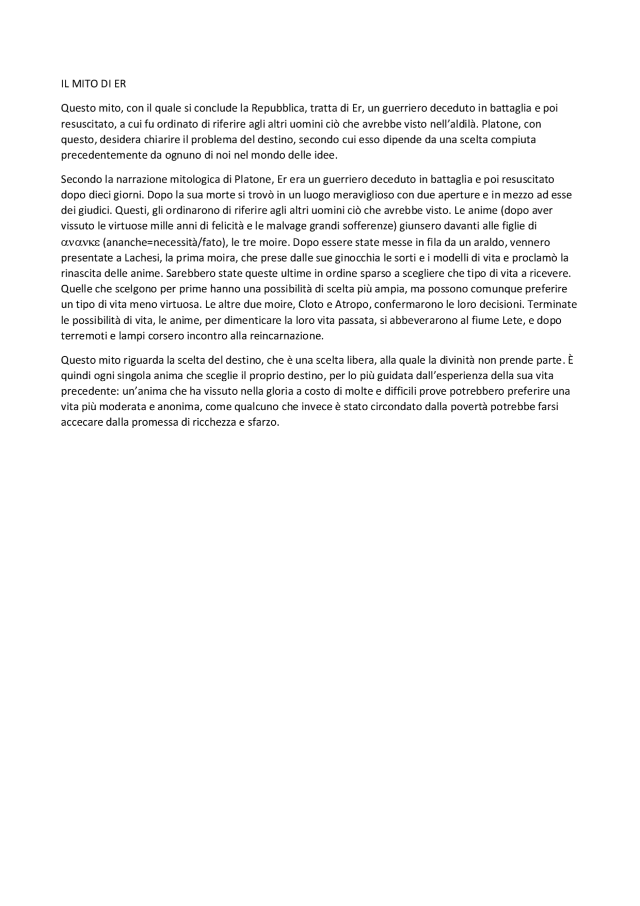 Il mito di Er-Platone | Dispense di Filosofia | Docsity