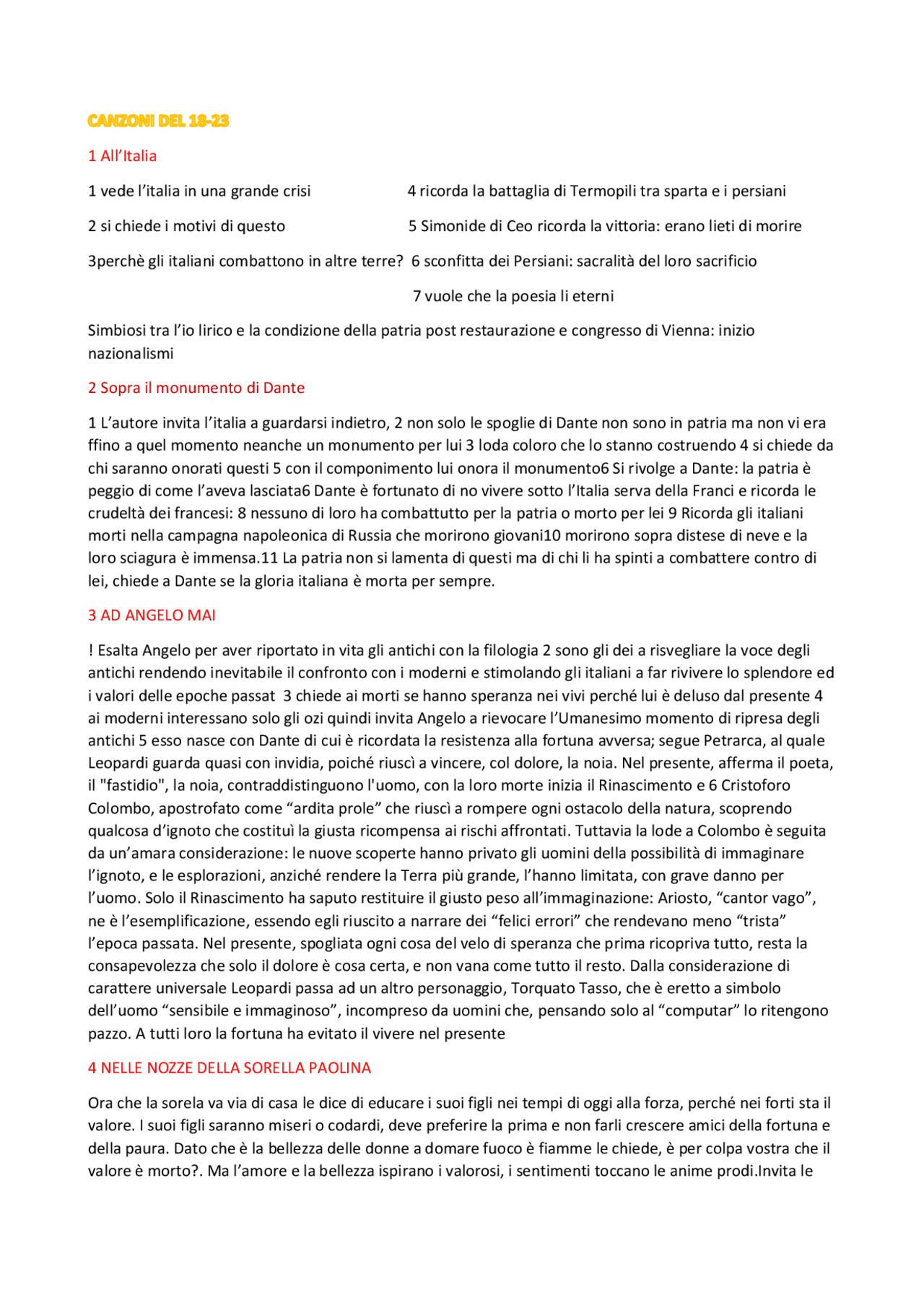 Appunti I Canti Di Leopardi Docsity