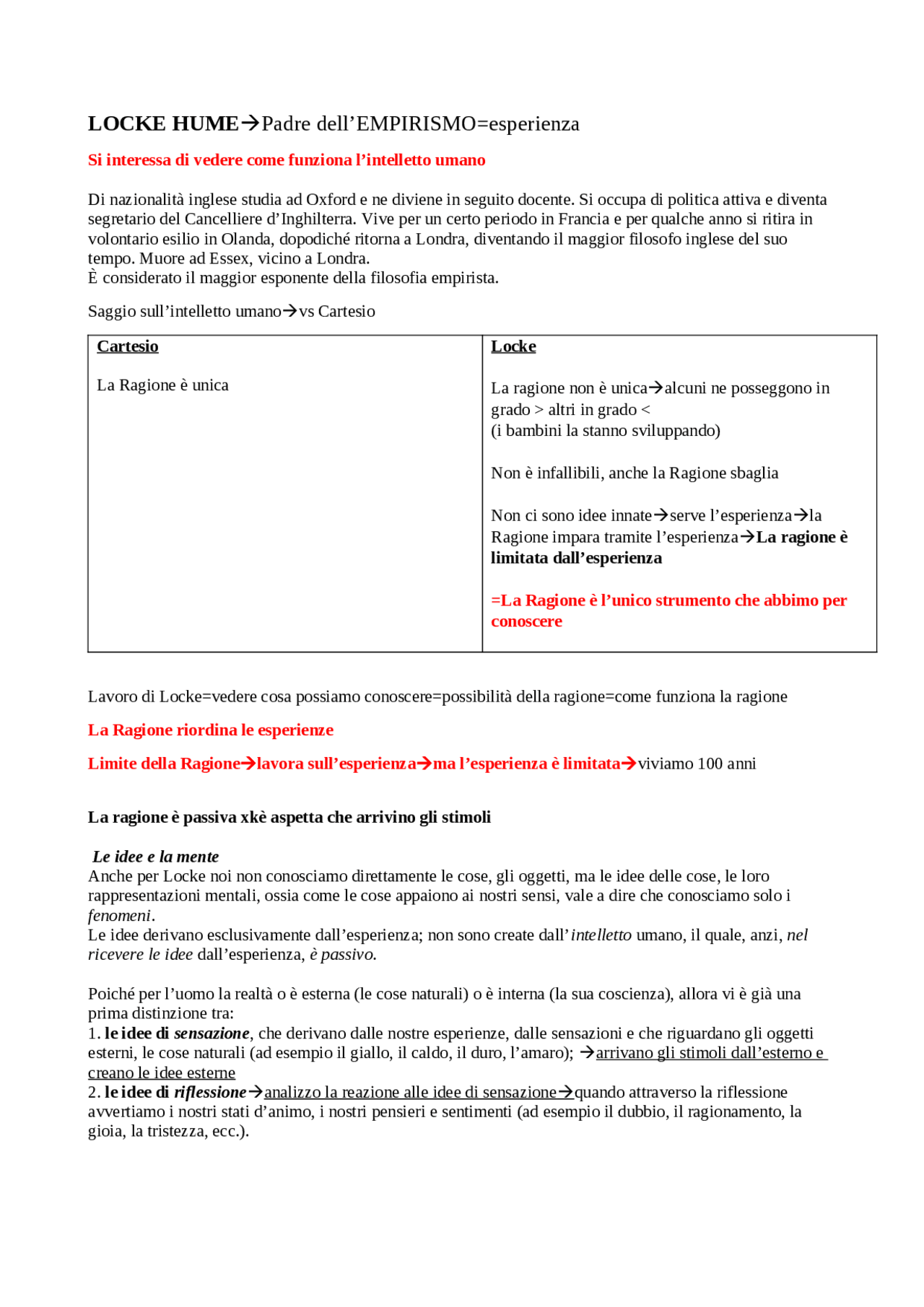 Appunti Su Locke E Hume Docsity